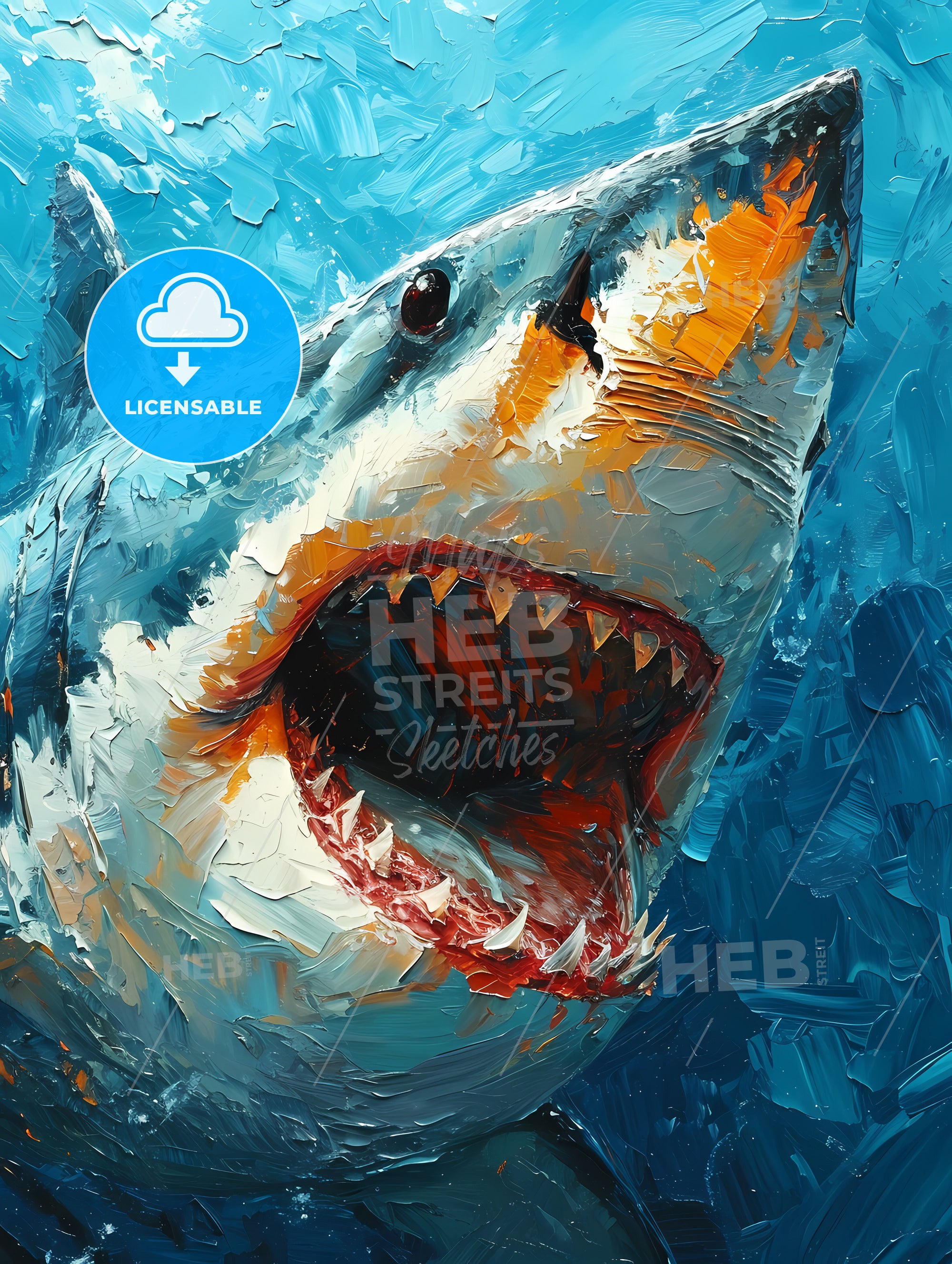 The Shark Portrait With Colorful Background, A Painting Of A Shark ...