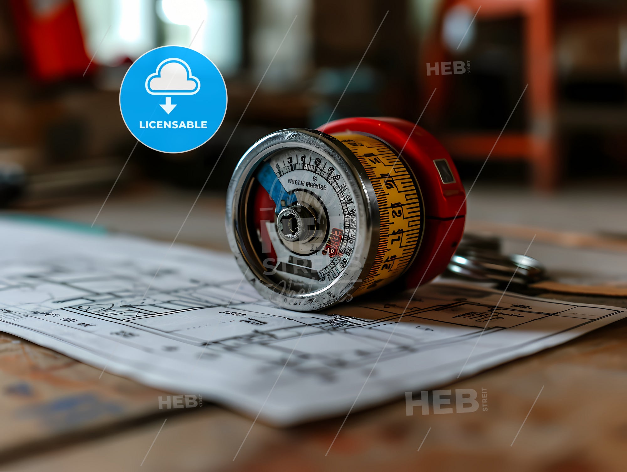 Steel Tape Measure On House Blueprints, A Measuring Tape On A Paper ...
