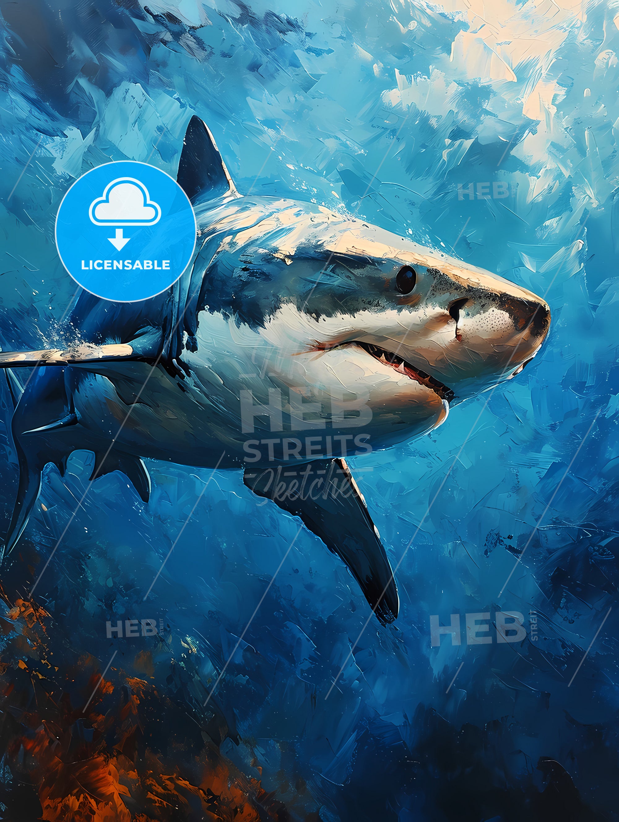 The Shark Portrait With Colorful Background, A Shark Swimming In The ...