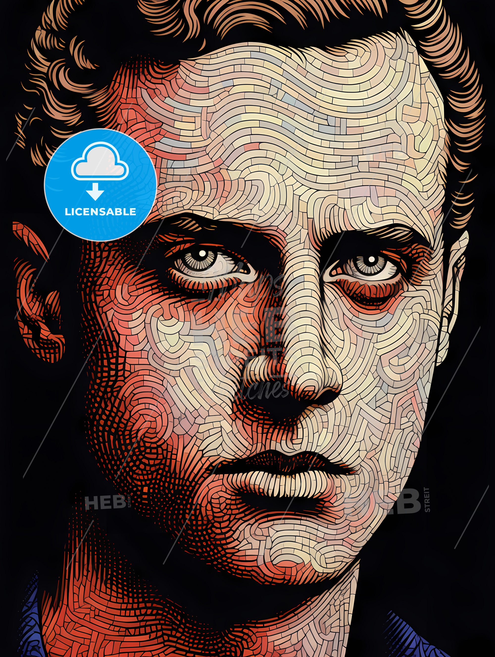 Line Drawing Of Handsome Masculine Face, A Man With Curly Hair – HEBSTREITS