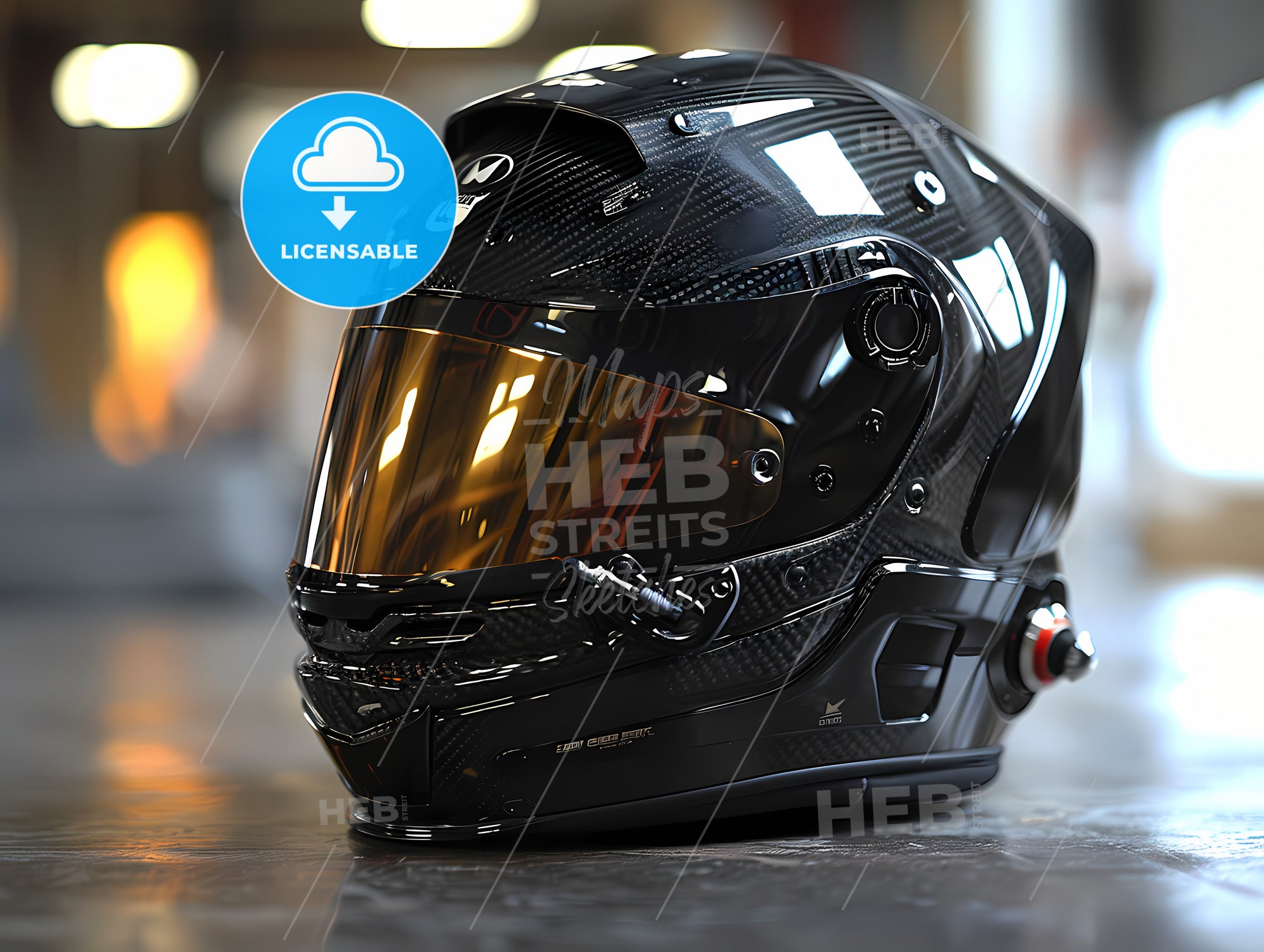 Modern Black Racing Helmet, A Black Motorcycle Helmet With A Yellow ...