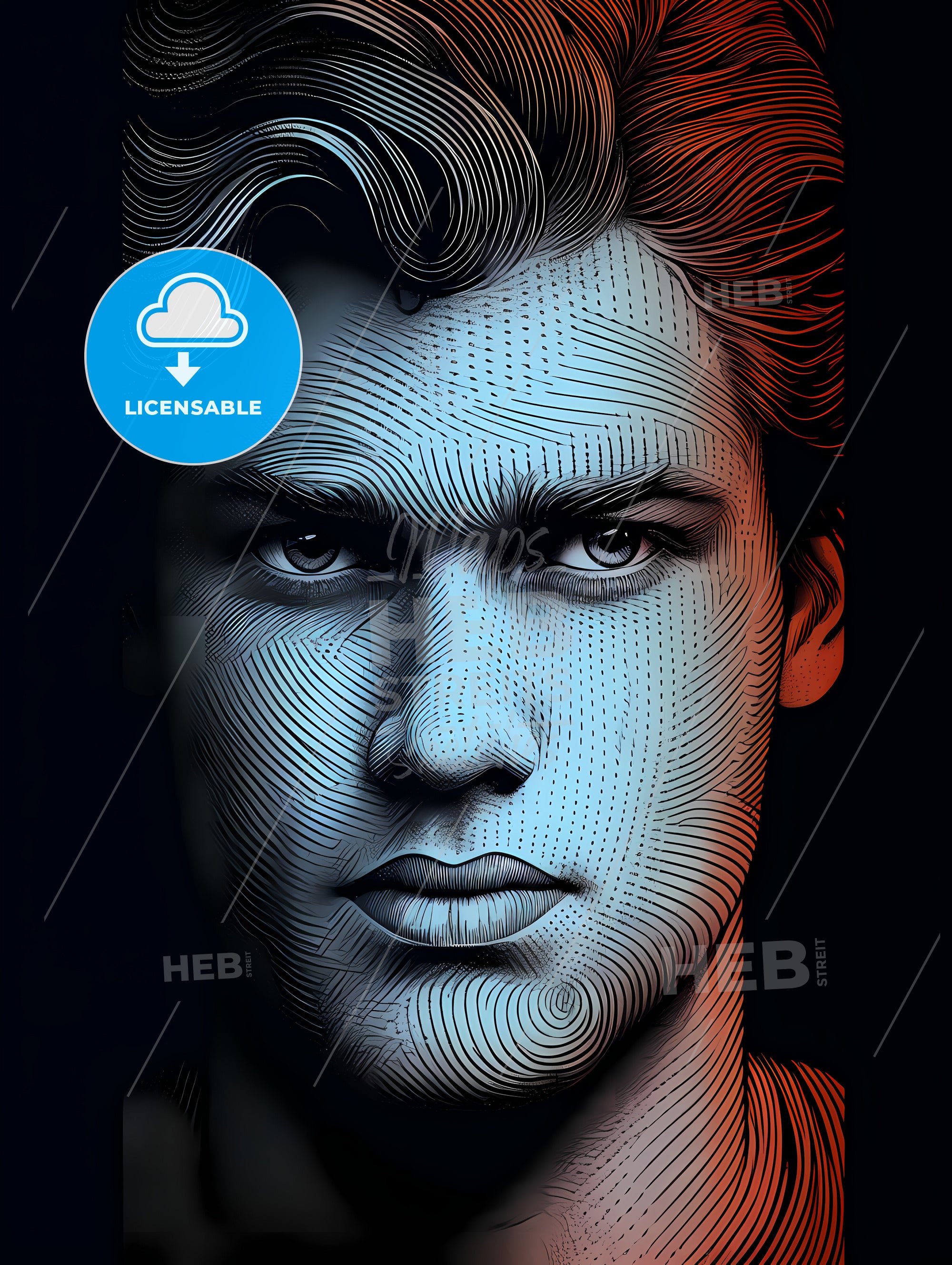 Line Drawing Of Handsome Masculine Face, A Man With A Black And White ...