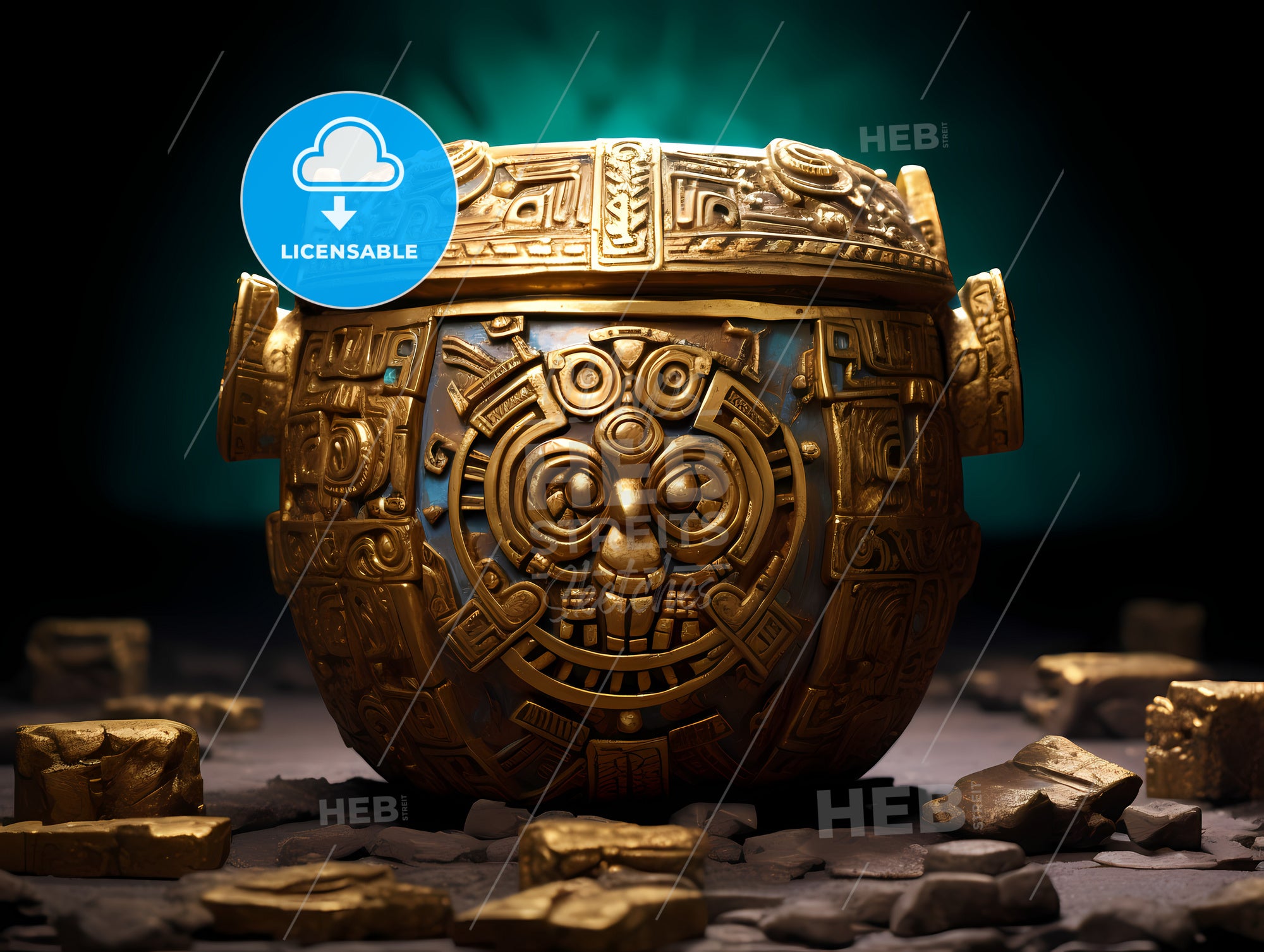 A Gold Treasure Inca, A Gold And Silver Container With A Face Carved ...