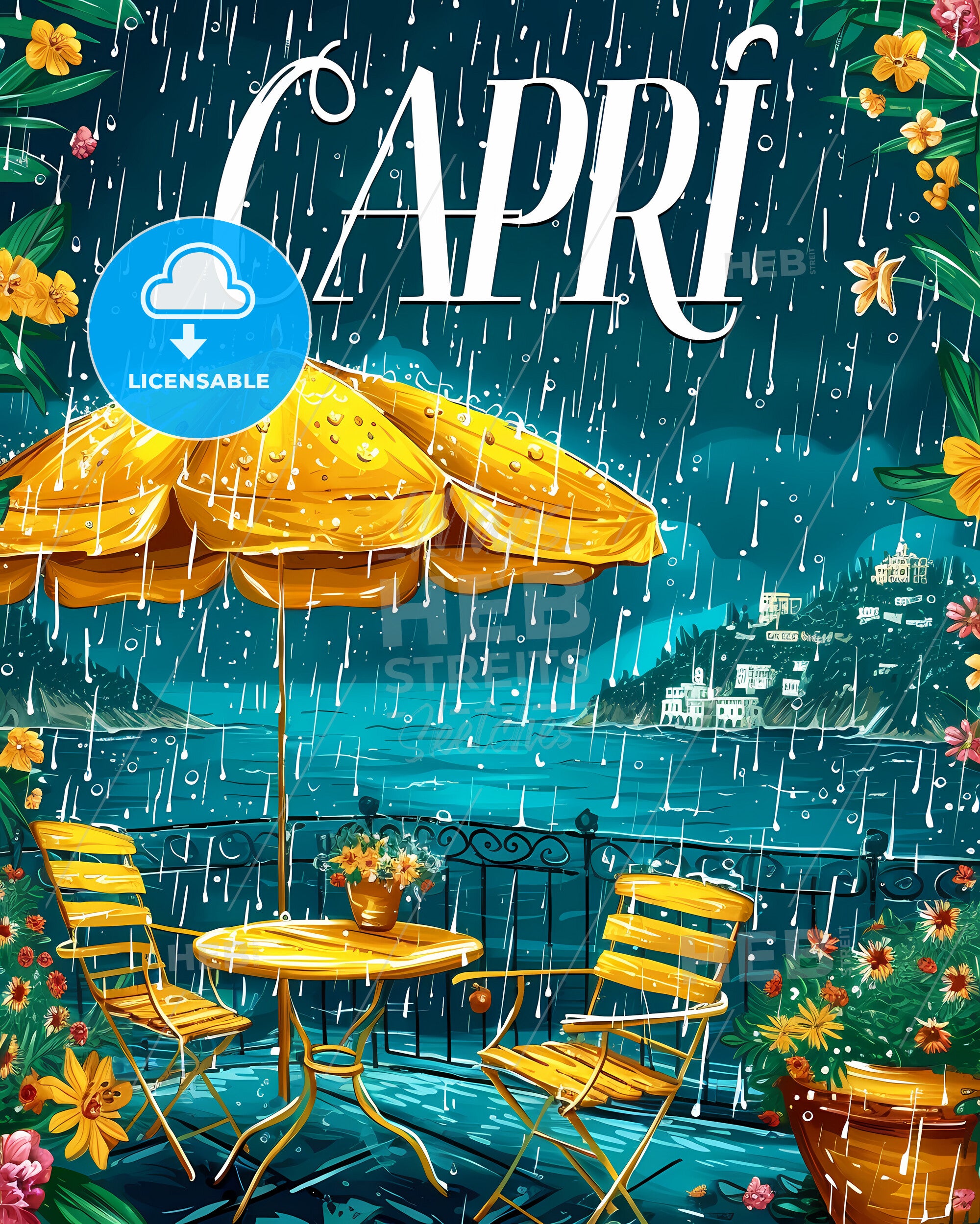Capri Italy Poster With Text Capri In Bodony Font - A Poster Of A Rainy ...