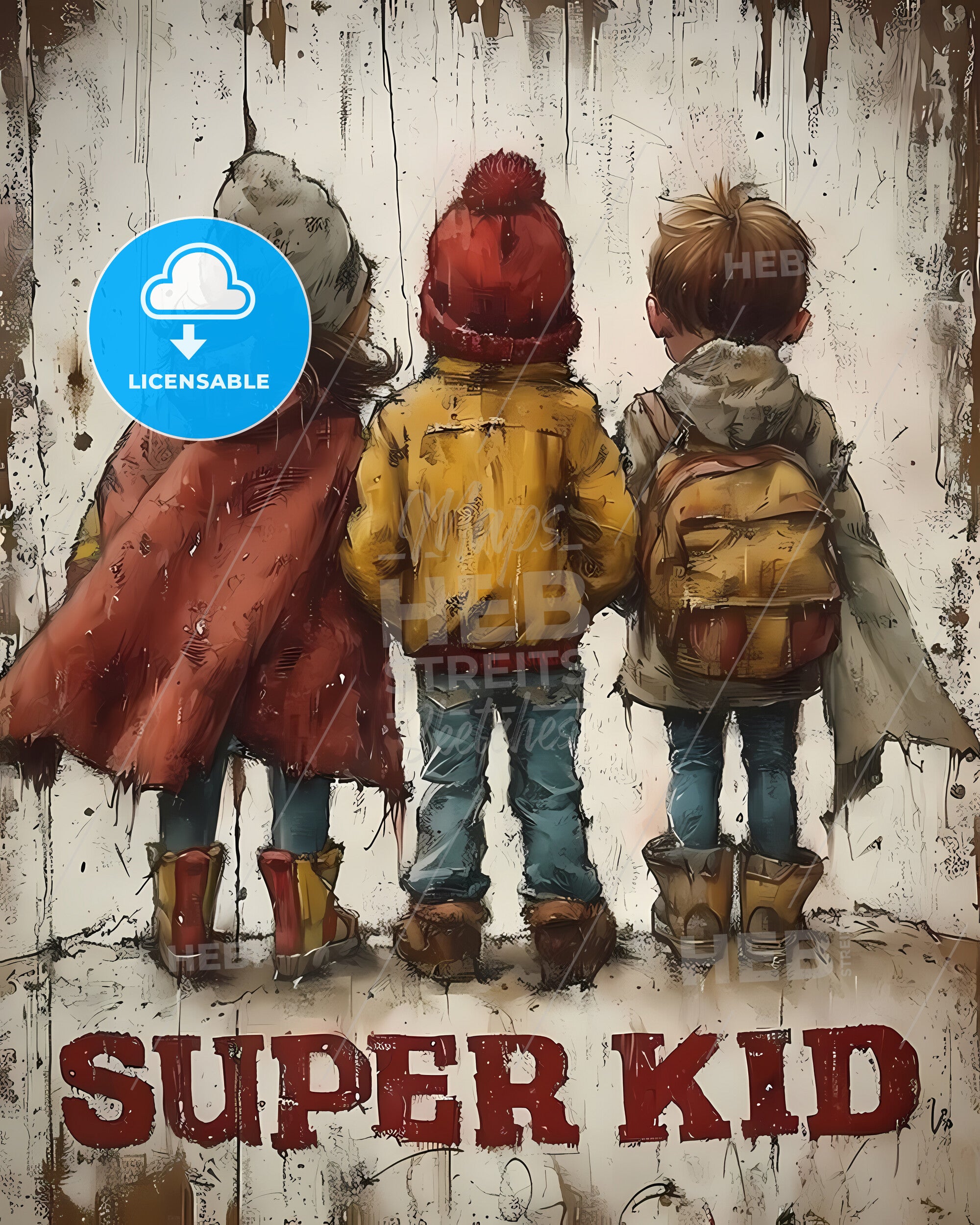 Cute Cartoon Of Child-Friendly Superhero - A Group Of Children Standing ...