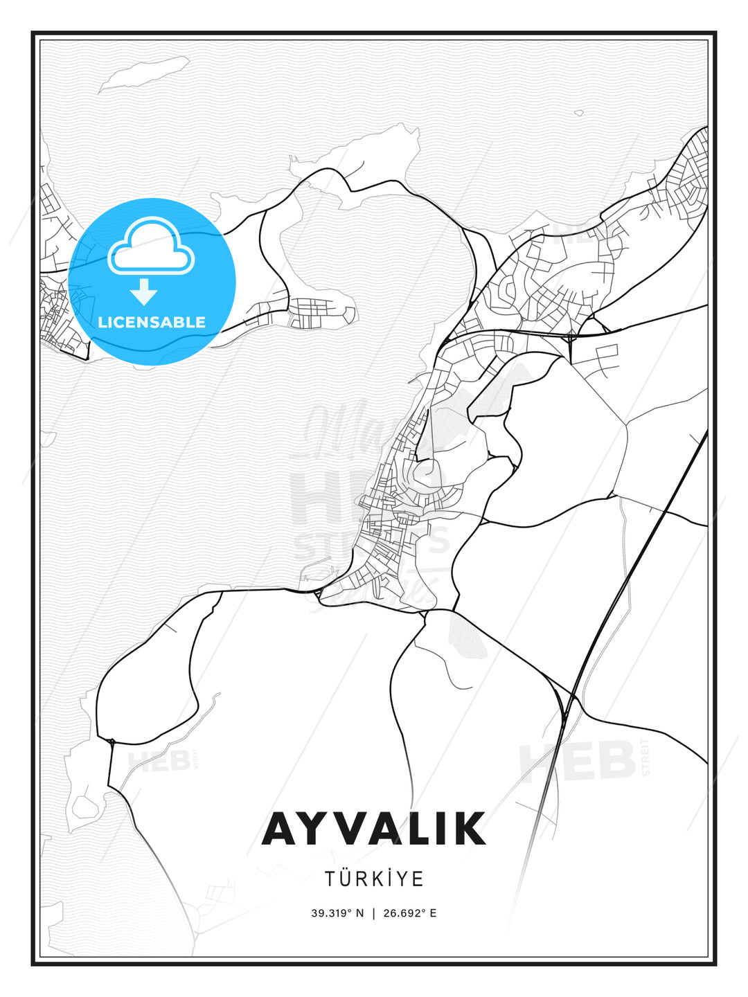 AYVALIK / Ayvalık, Turkey, Modern Map Print Template in Various Formats ...