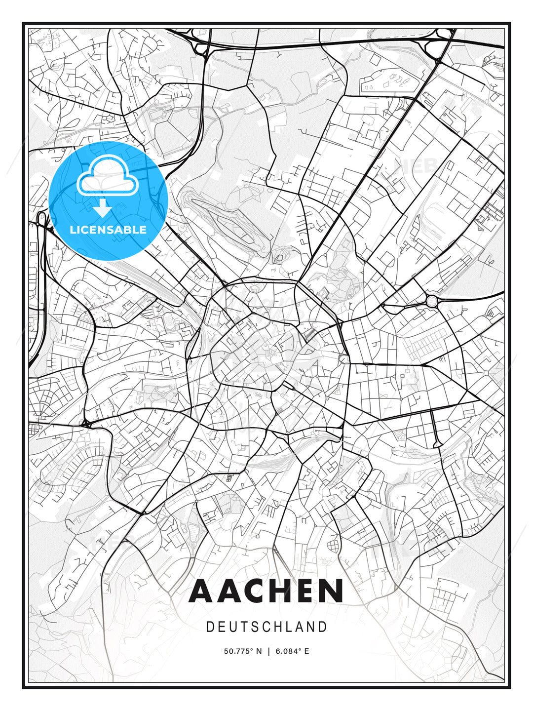 Aachen, Germany, Modern Map Print Template in Various Formats - HEBSTREITS