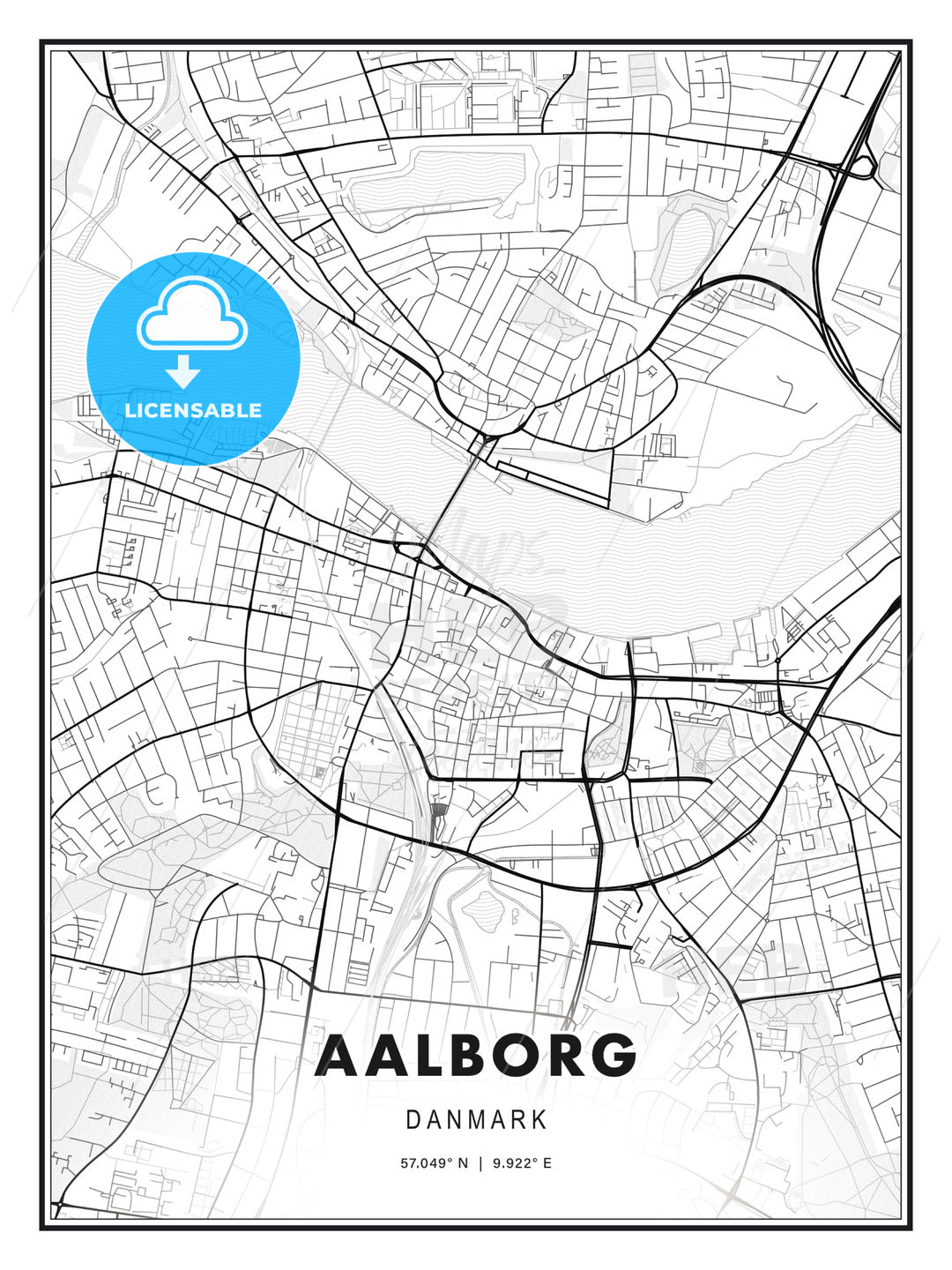 Aalborg, Denmark, Modern Map Print Template in Various Formats - HEBSTREITS