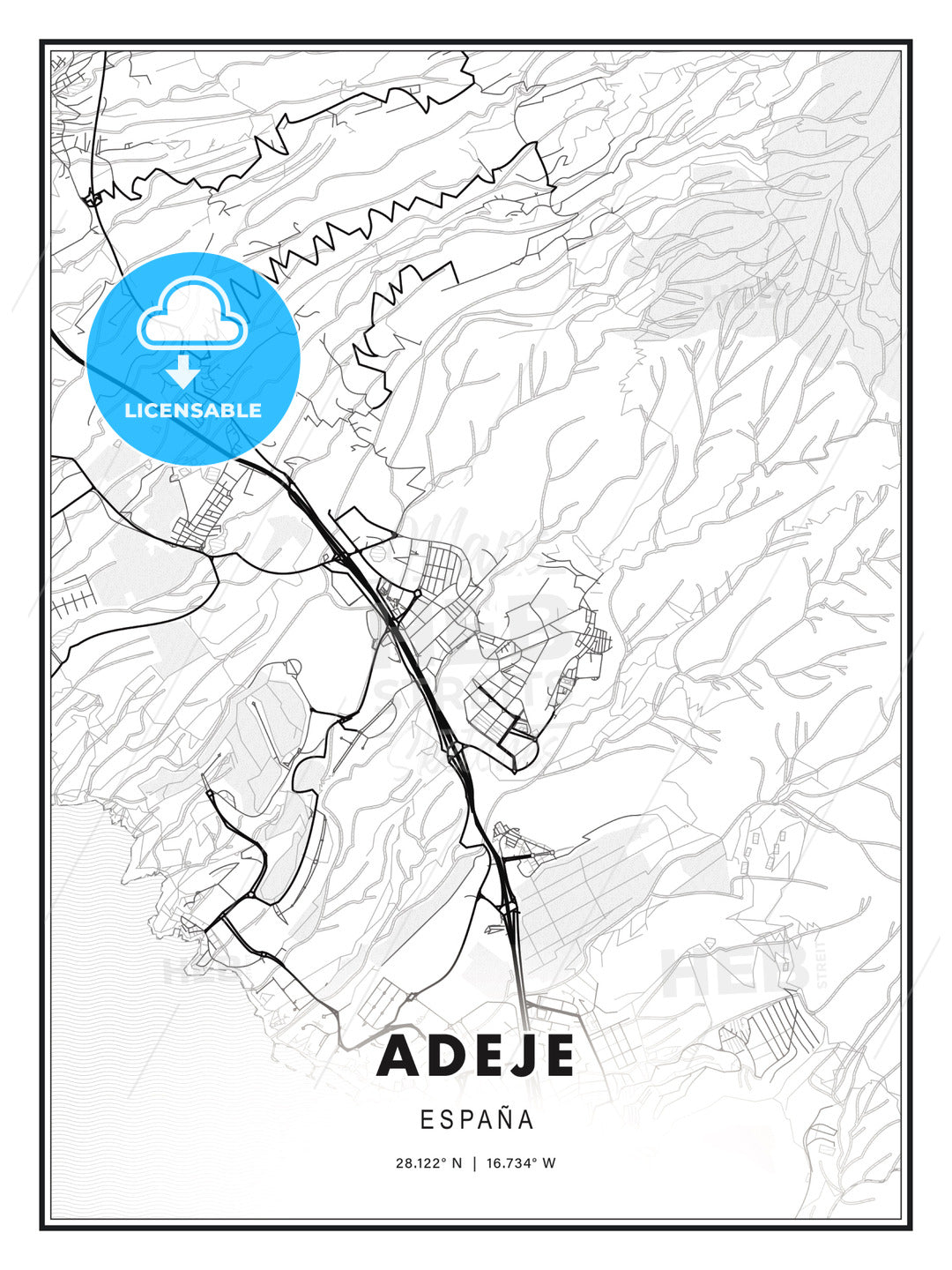 Adeje, Spain, Modern Map Print Template in Various Formats - HEBSTREITS