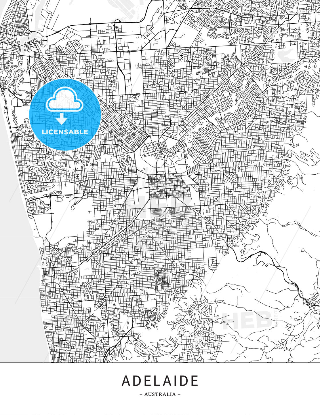 Adelaide, Australia, Map Poster Borderless Print Template – HEBSTREITS