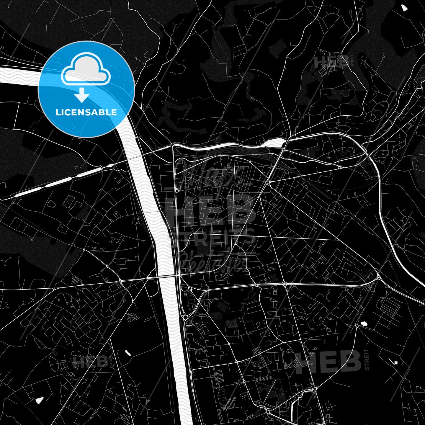 Agen, France PDF vector map black and white - HEBSTREITS