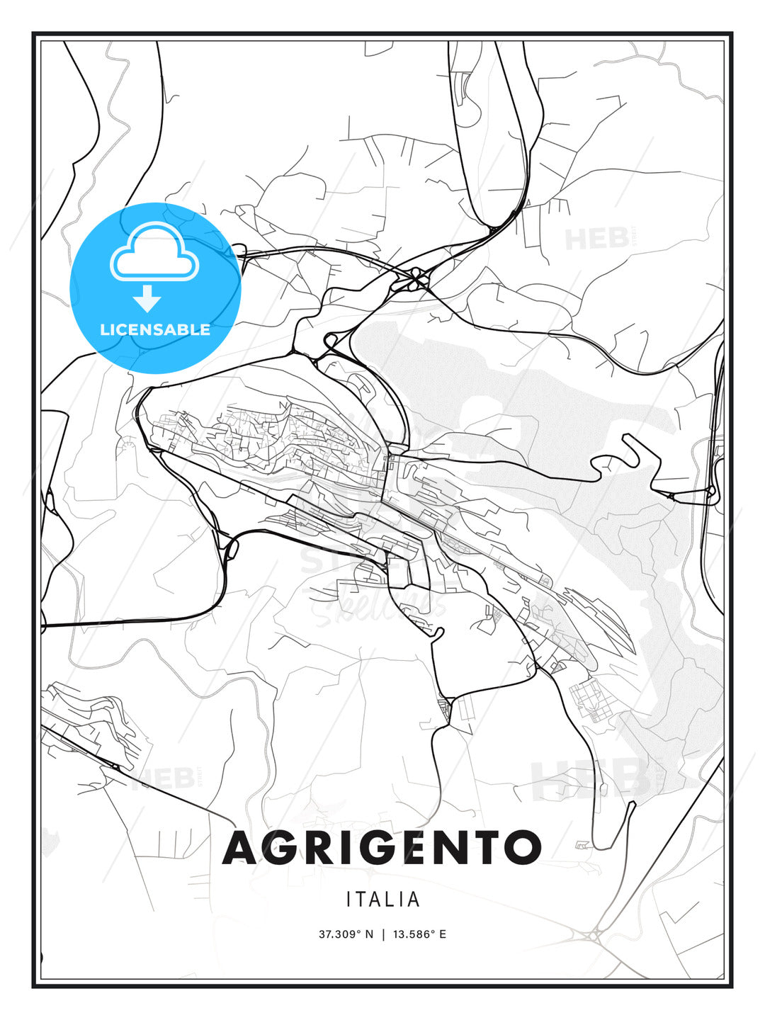 Agrigento, Italy, Modern Map Print Template in Various Formats - HEBSTREITS