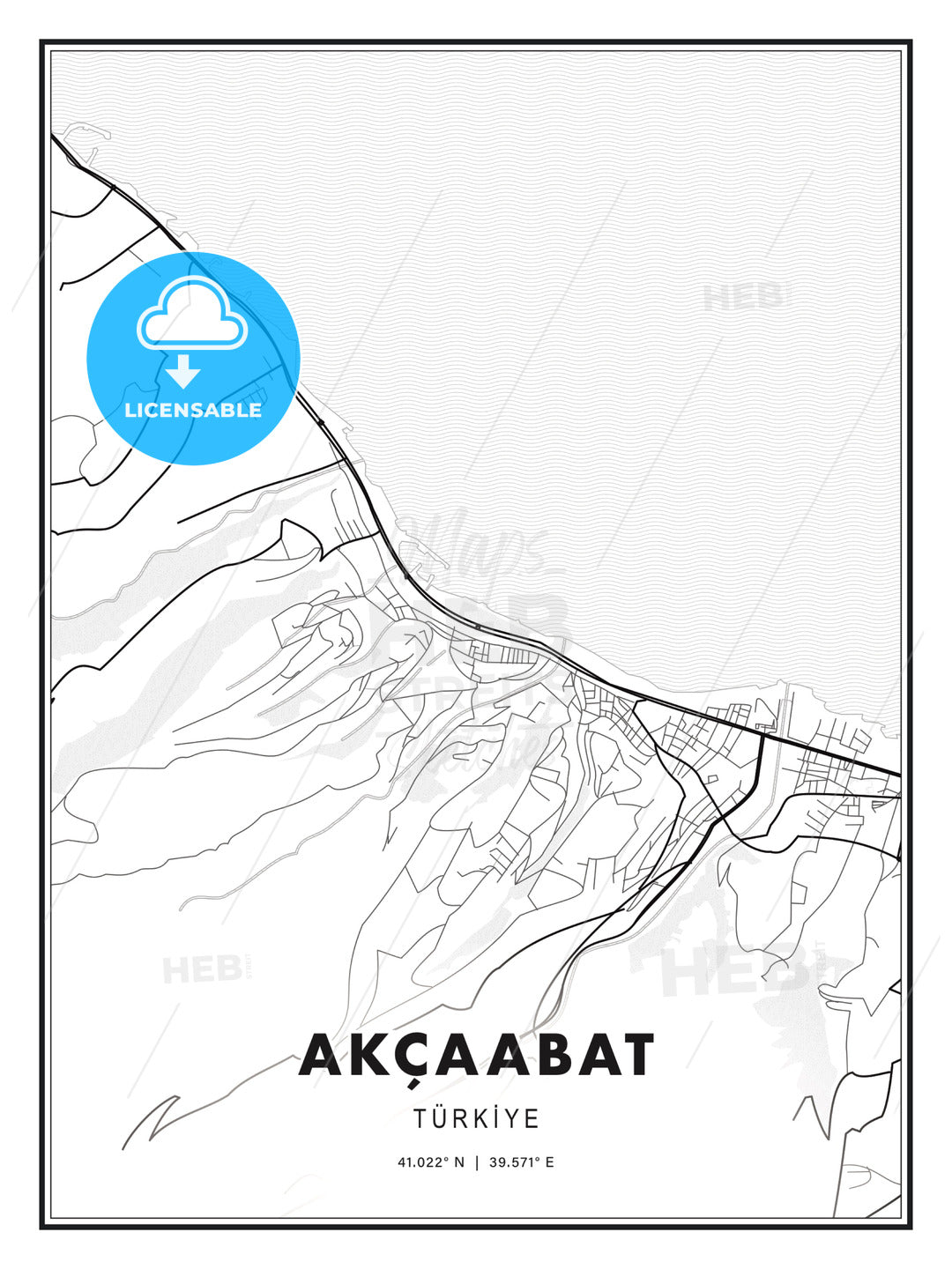 Akçaabat, Turkey, Modern Map Print Template in Various Formats - HEBSTREITS