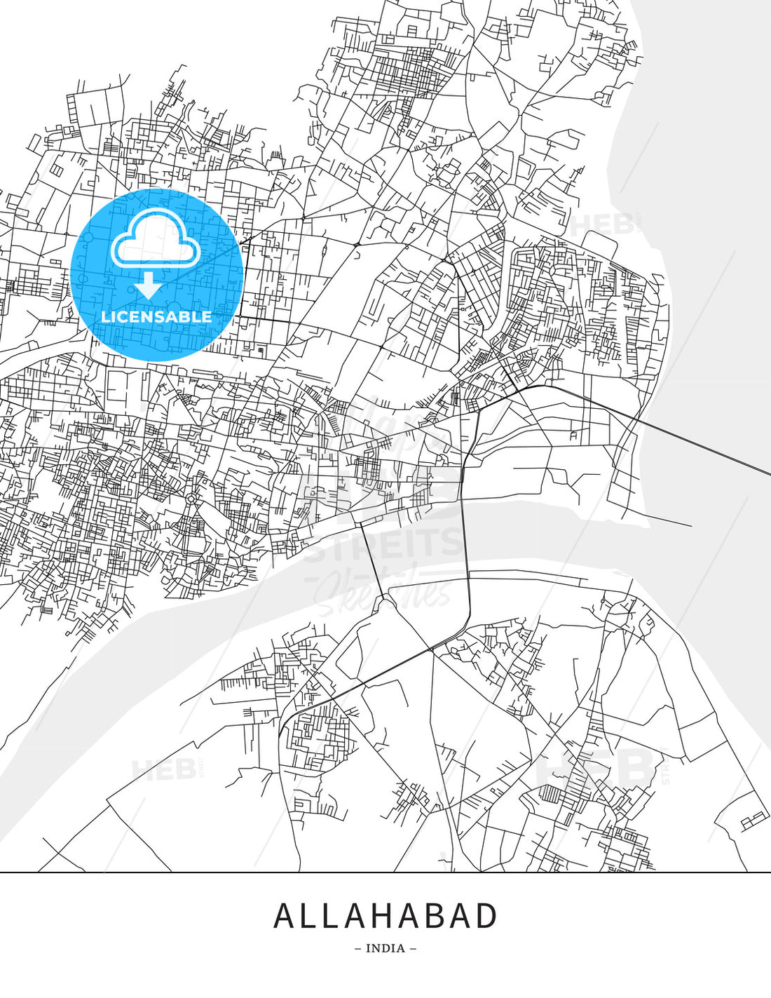 Allahabad, India, Map poster borderless print template - HEBSTREITS