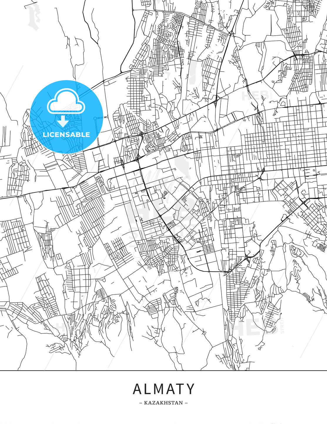 Almaty, Kazakhstan, Map Poster Borderless Print Template – HEBSTREITS