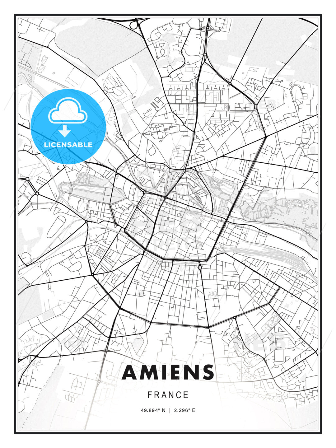 Amiens, France, Modern Map Print Template in Various Formats - HEBSTREITS
