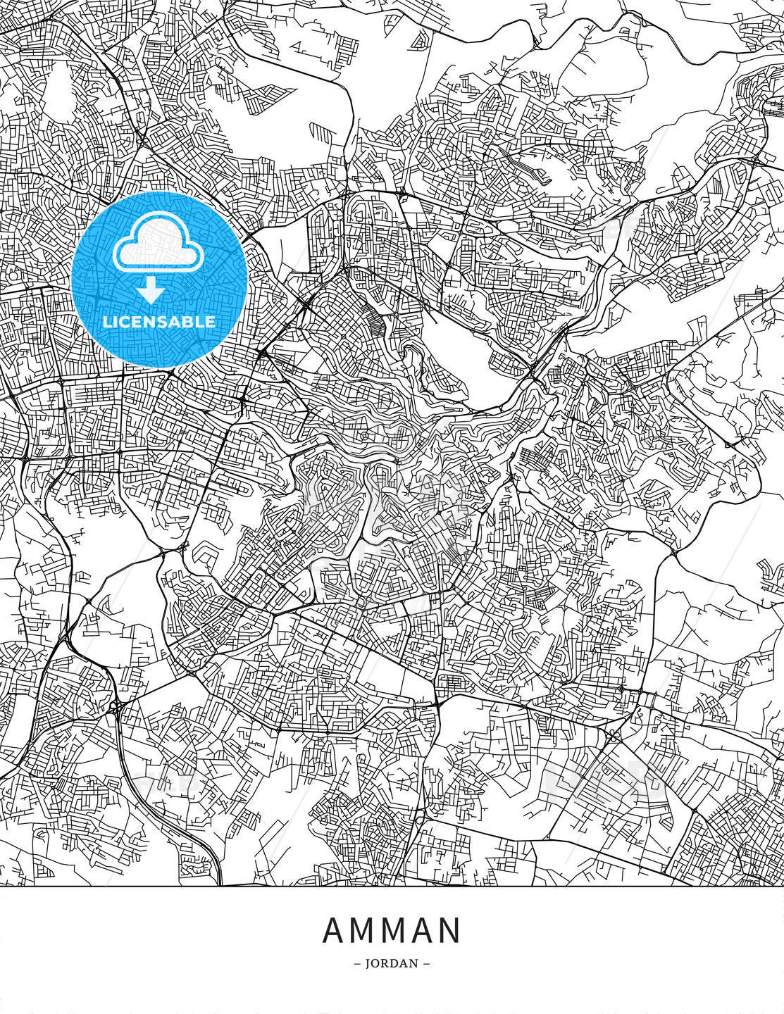 Amman, Jordan, Map Poster Borderless Print Template – HEBSTREITS