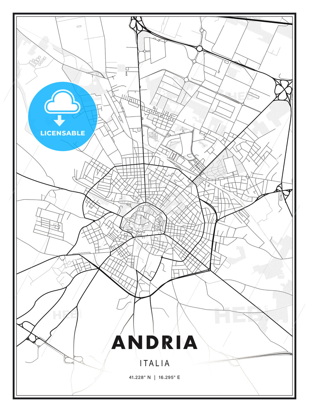 Andria, Italy, Modern Map Print Template in Various Formats - HEBSTREITS