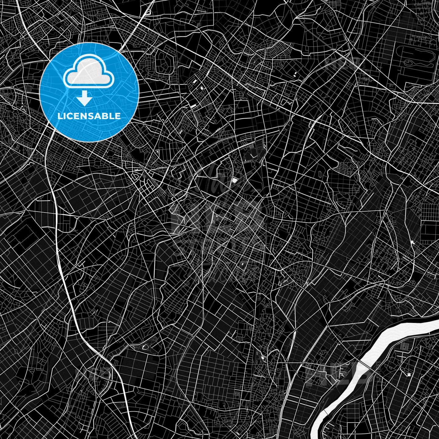 Anjō, Japan PDF vector map black and white - HEBSTREITS