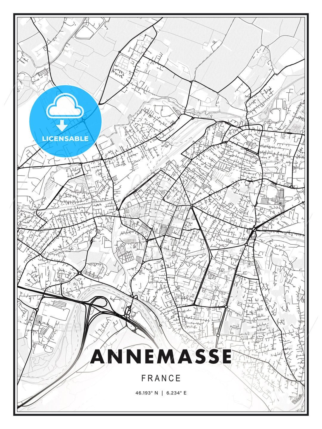 Annemasse, France, Modern Map Print Template in Various Formats ...