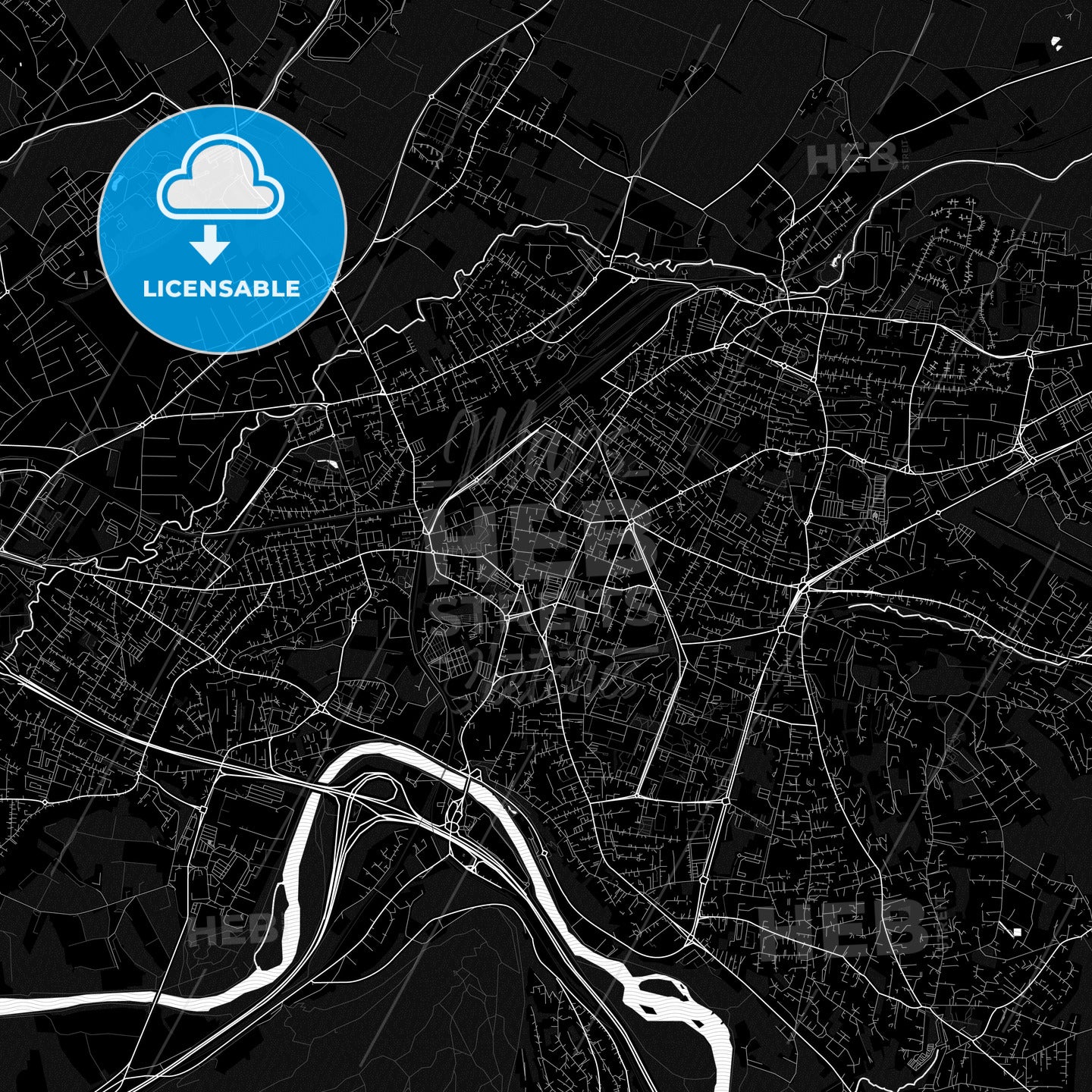 Annemasse, France PDF vector map black and white - HEBSTREITS
