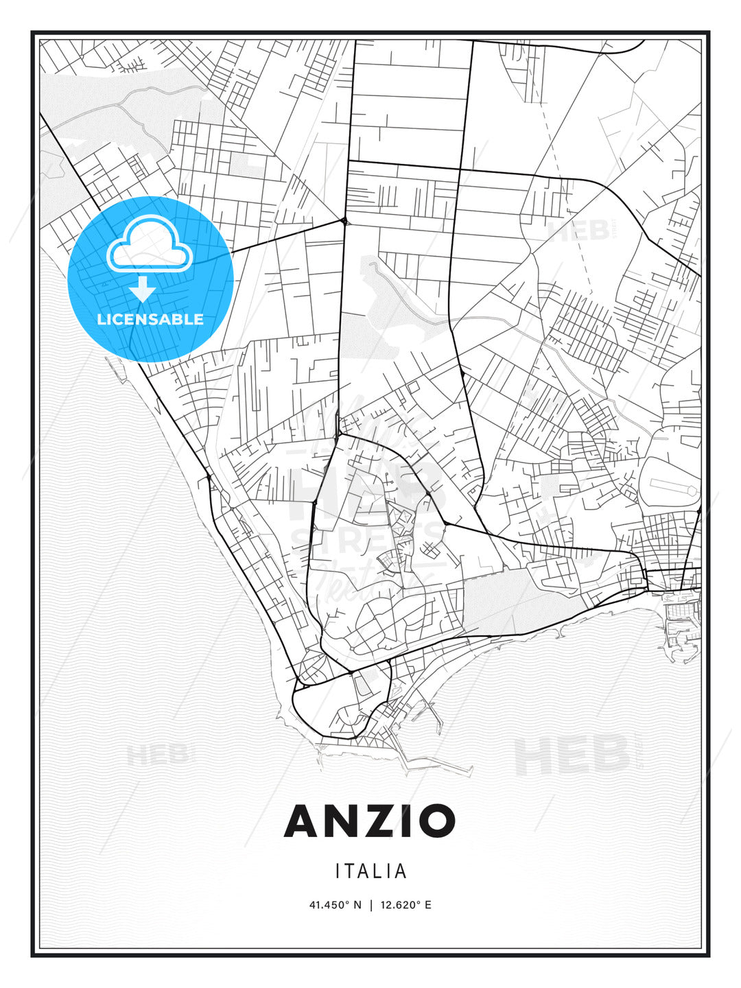 Anzio, Italy, Modern Map Print Template in Various Formats - HEBSTREITS