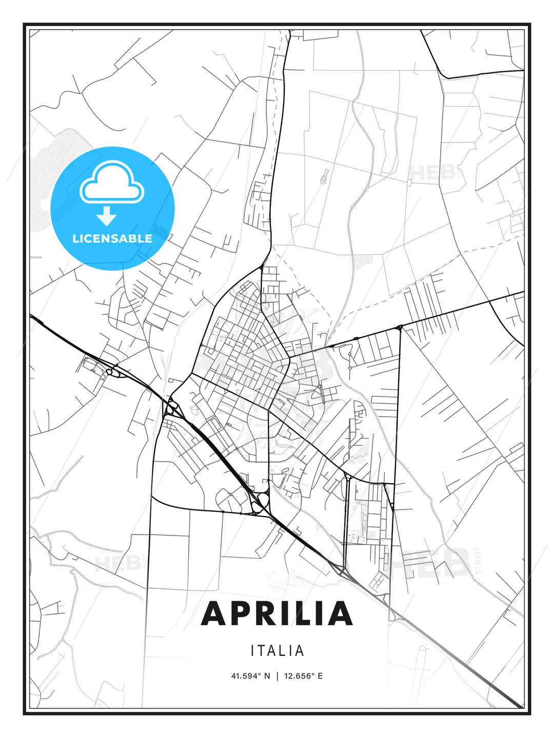 Aprilia, Italy, Modern Map Print Template in Various Formats - HEBSTREITS