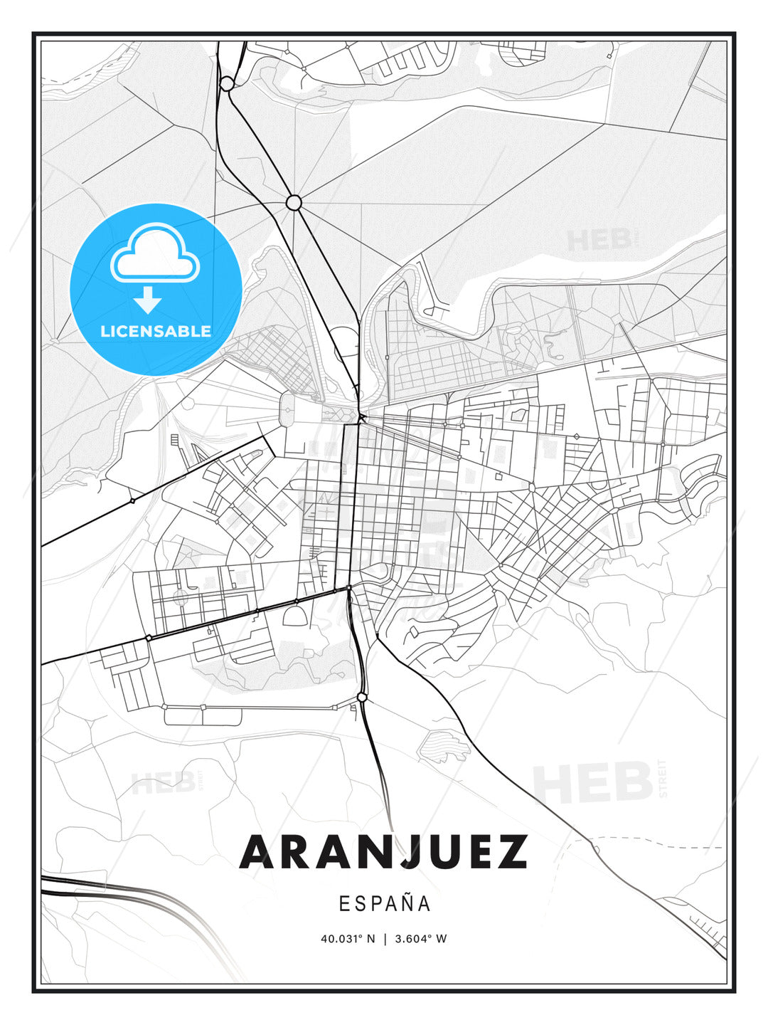 Aranjuez, Spain, Modern Map Print Template in Various Formats - HEBSTREITS