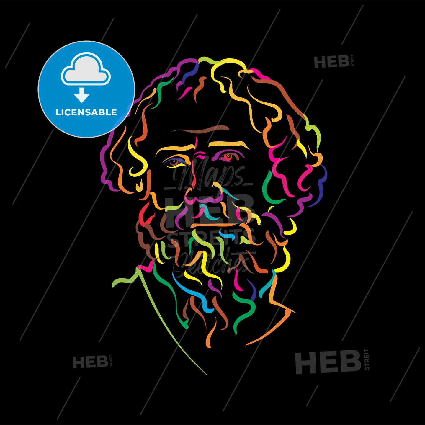 Archimedes Of Syracuse Crazy Colorful Outline Vector Drawing - HEBSTREITS