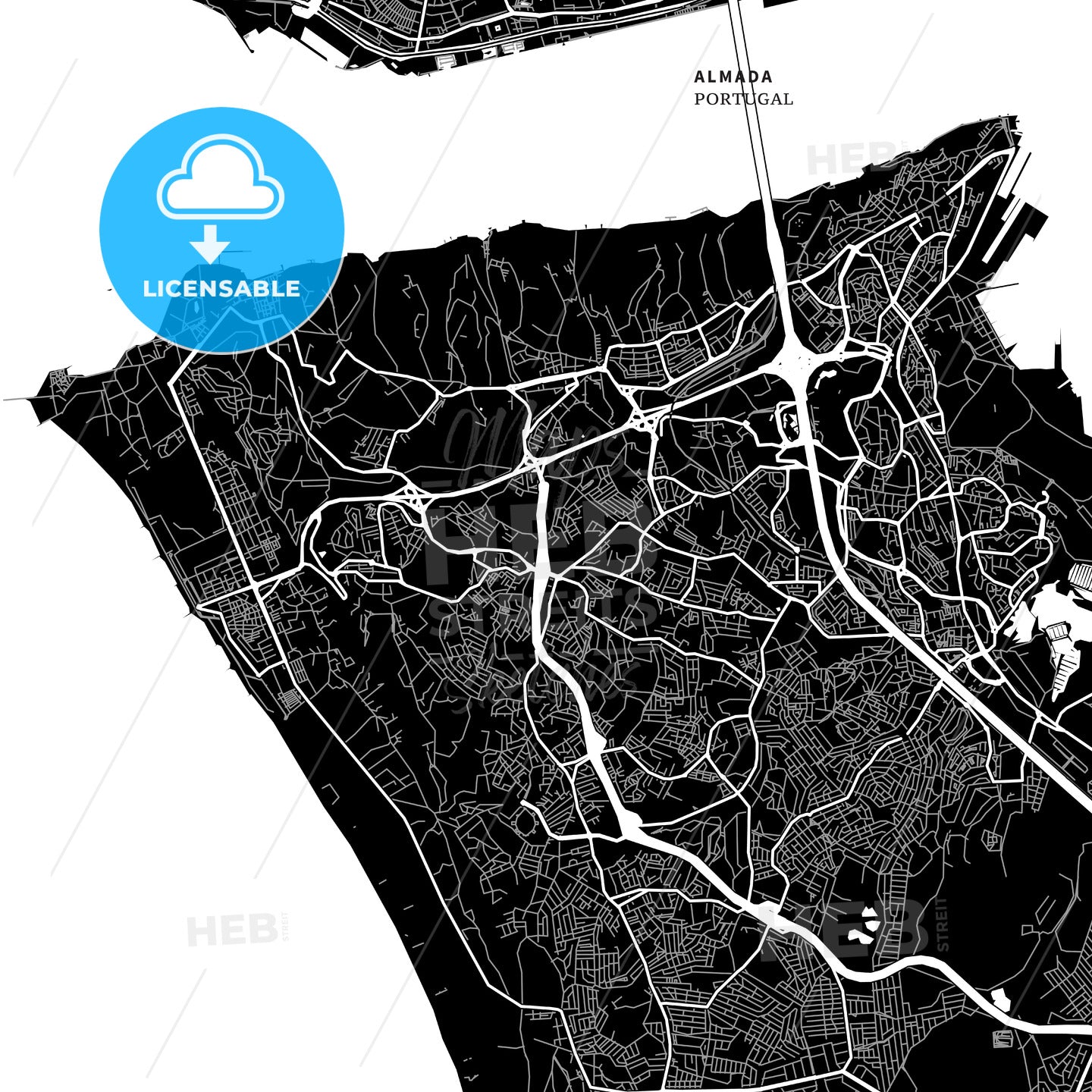 Area map of Almada, Portugal - HEBSTREITS