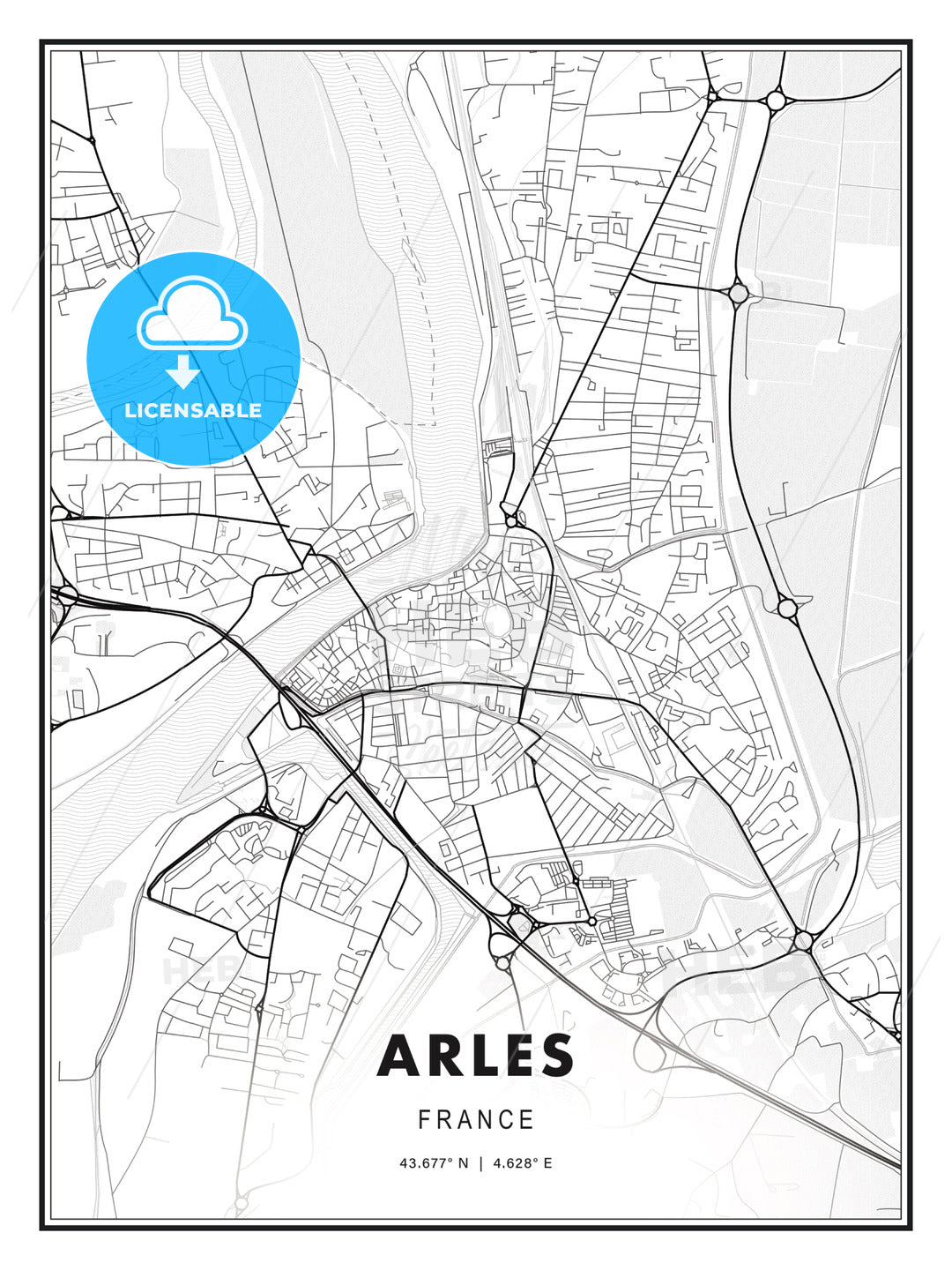 Arles, France, Modern Map Print Template in Various Formats - HEBSTREITS