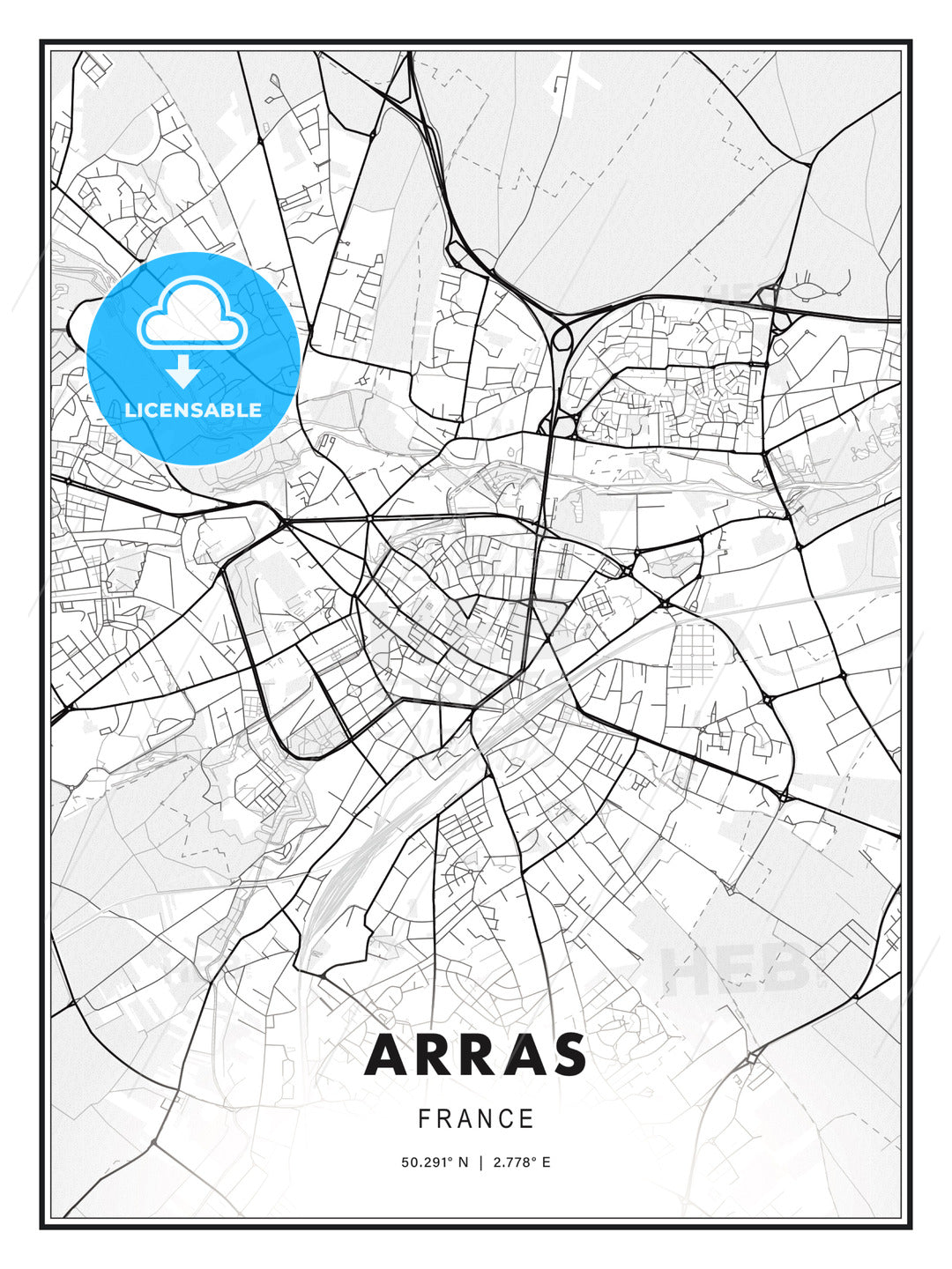 Arras, France, Modern Map Print Template in Various Formats - HEBSTREITS