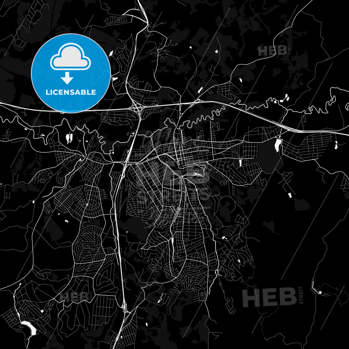 Atibaia, Brazil PDF vector map black and white - HEBSTREITS