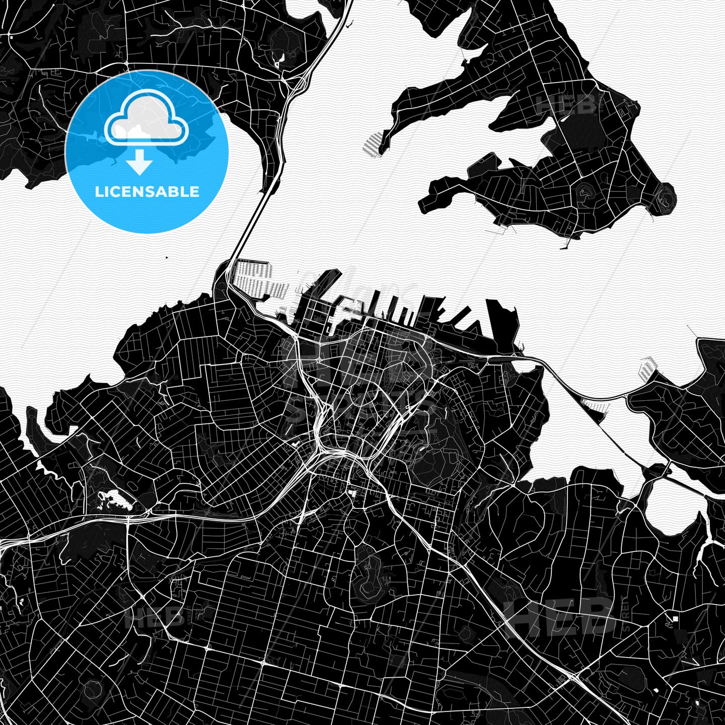 Auckland, New Zealand Pdf Vector Map Black And White – HEBSTREITS