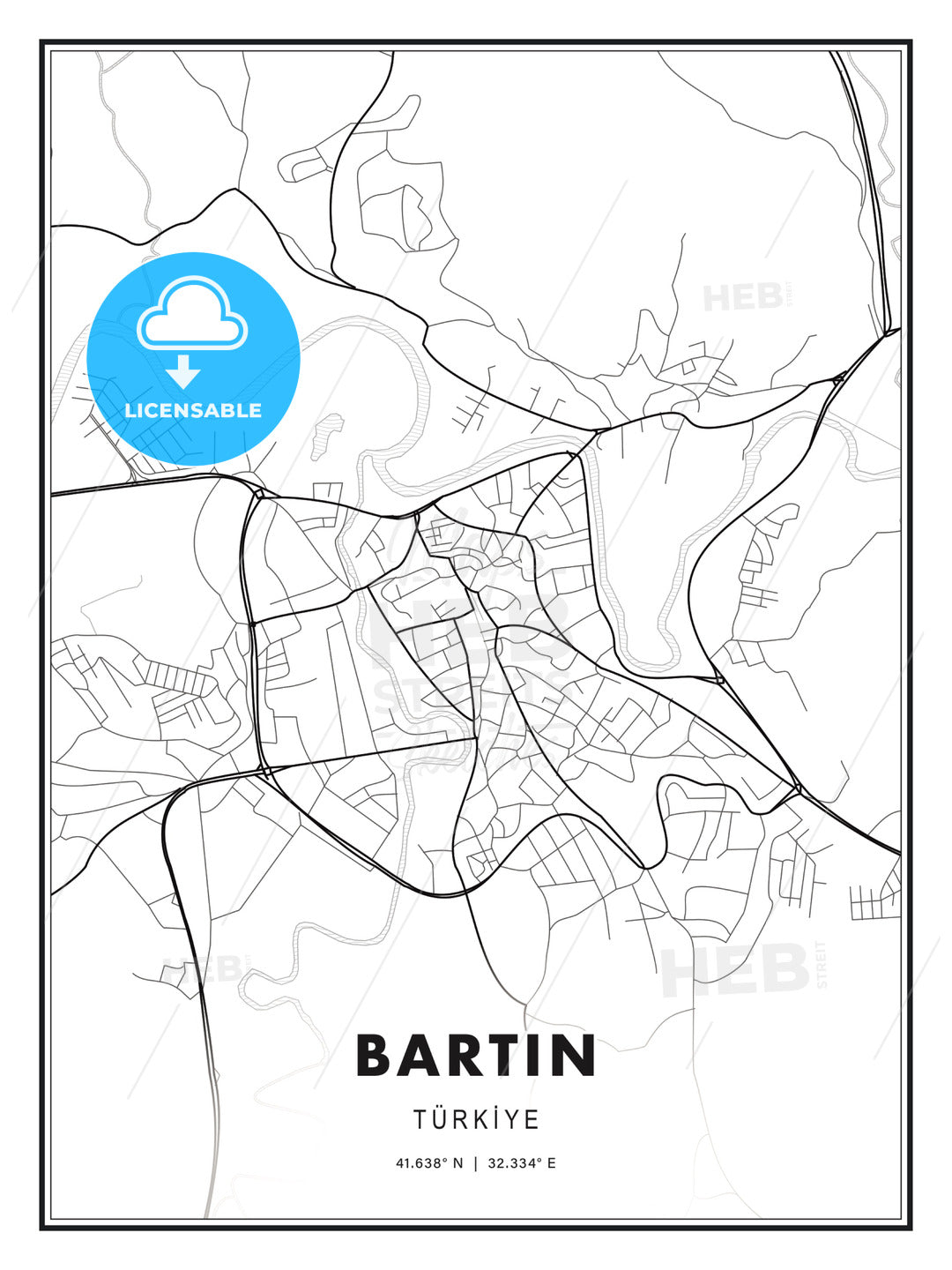 BARTIN / Bartın, Turkey, Modern Map Print Template in Various Formats - HEBSTREITS