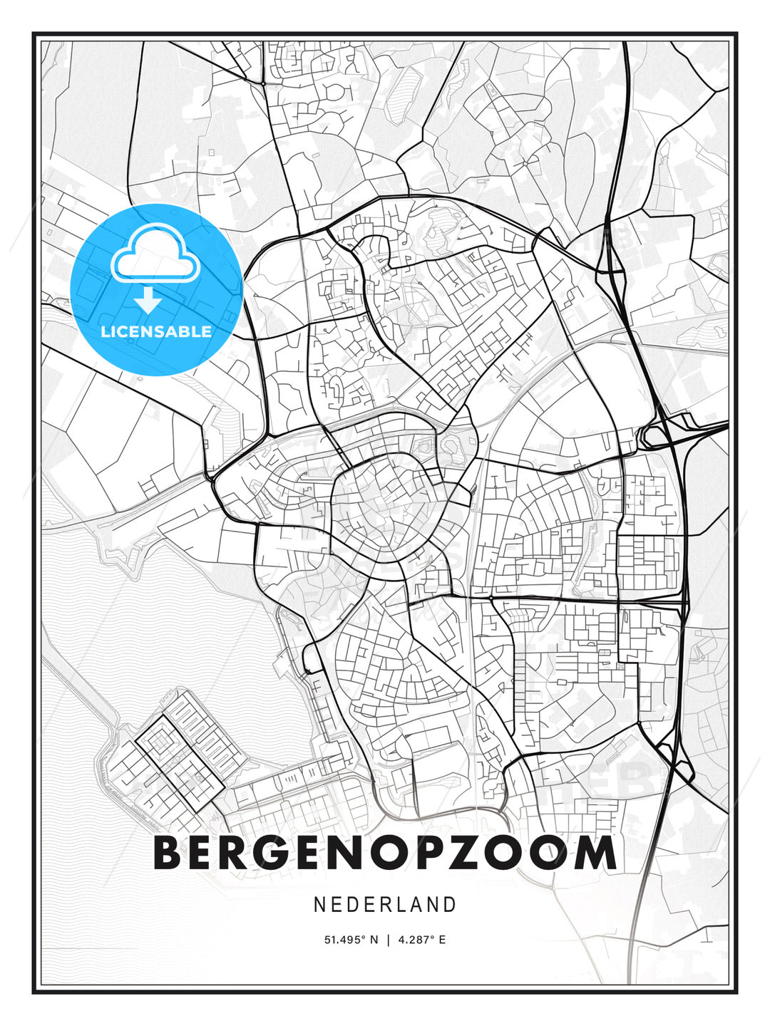 BERGENOPZOOM / Bergen op Zoom, Netherlands, Modern Map Print Template ...