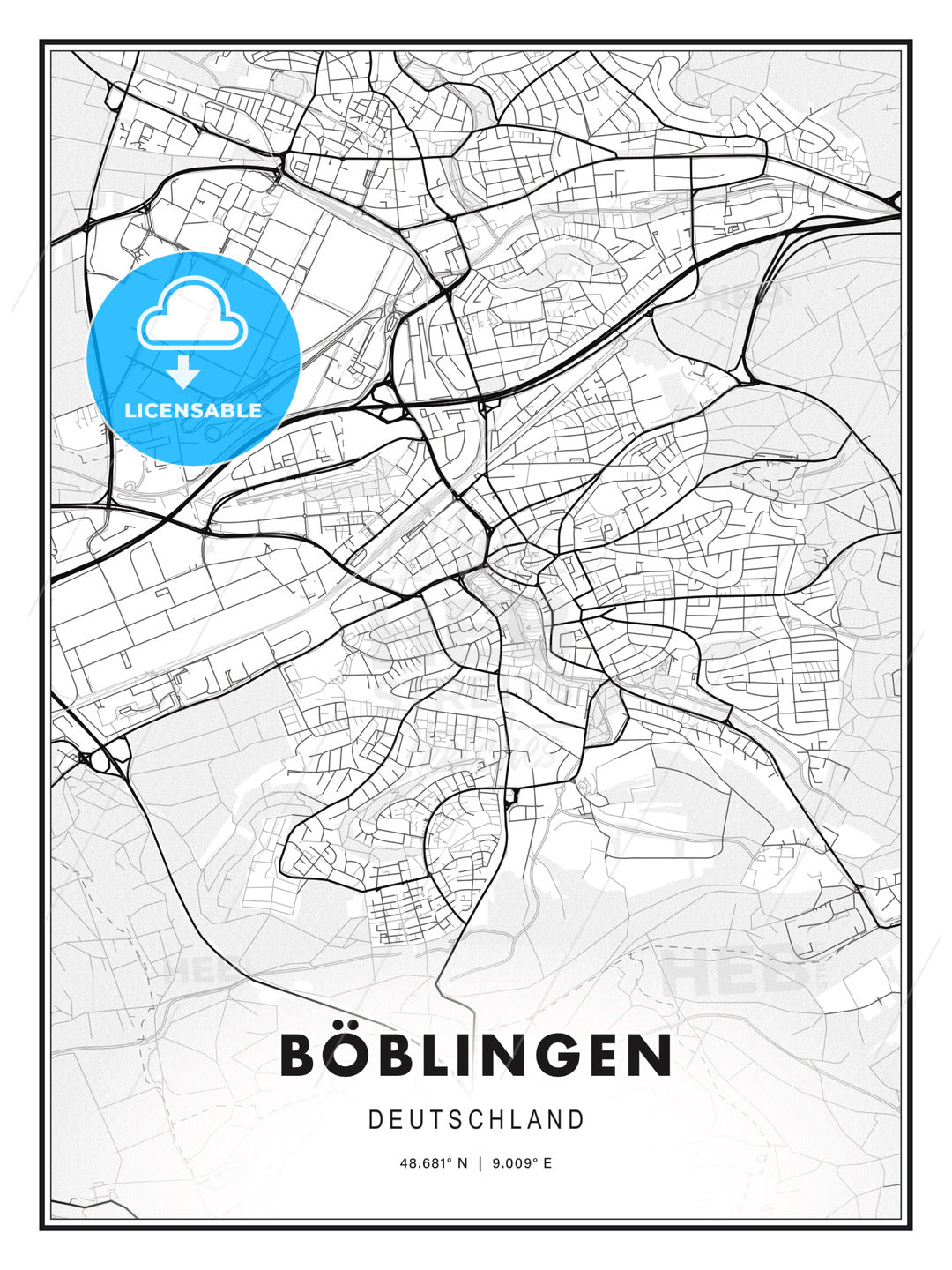 BÖBLINGEN / Boblingen, Germany, Modern Map Print Template in Various ...