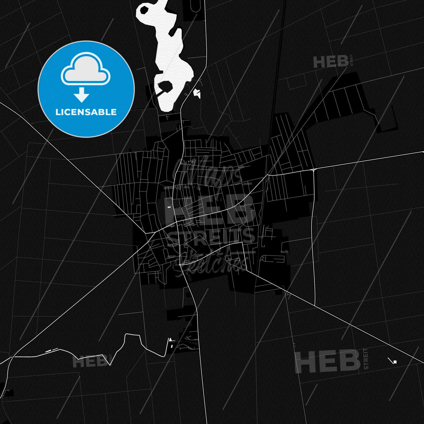 Bačka Topola, Serbia PDF vector map black and white - HEBSTREITS