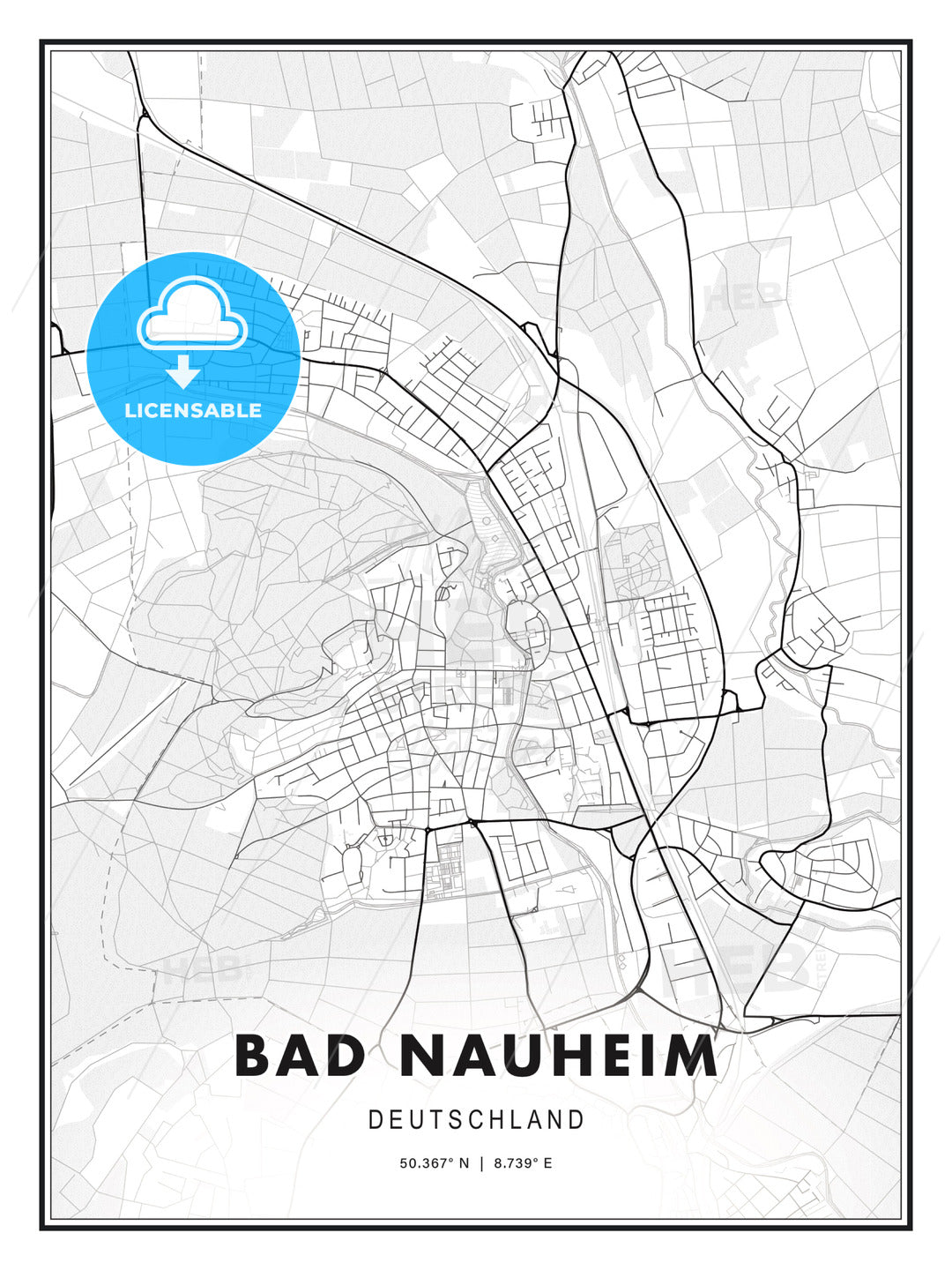 Bad Nauheim, Germany, Modern Map Print Template in Various Formats ...