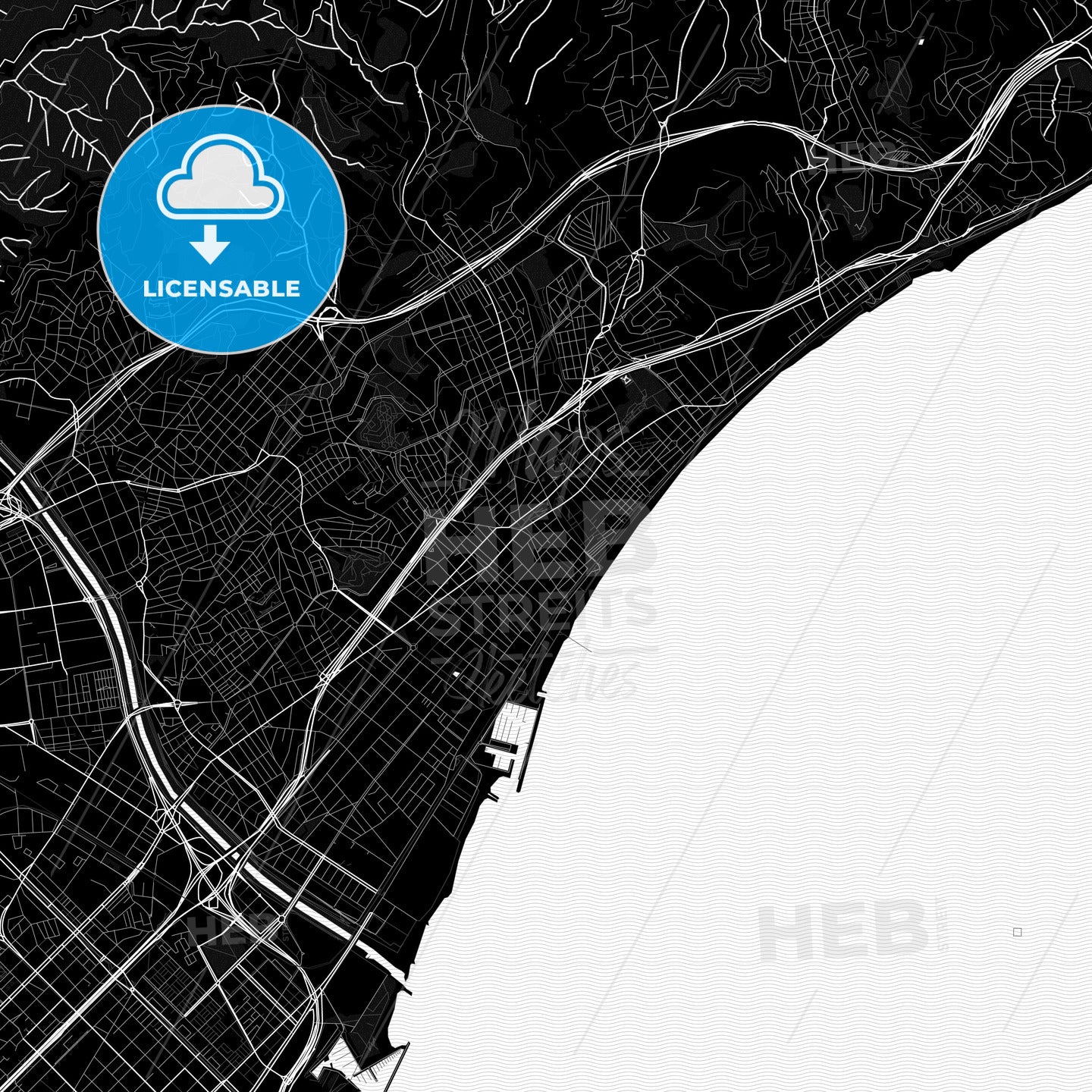 Badalona, Spain PDF vector map black and white - HEBSTREITS