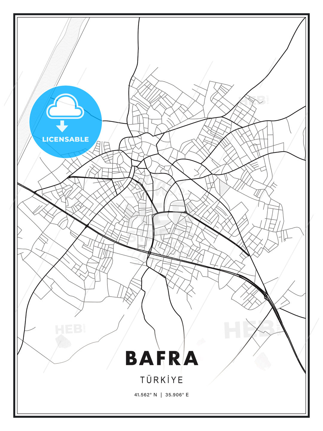 Bafra, Turkey, Modern Map Print Template in Various Formats - HEBSTREITS