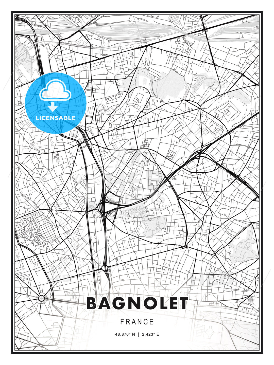 Bagnolet, France, Modern Map Print Template in Various Formats - HEBSTREITS