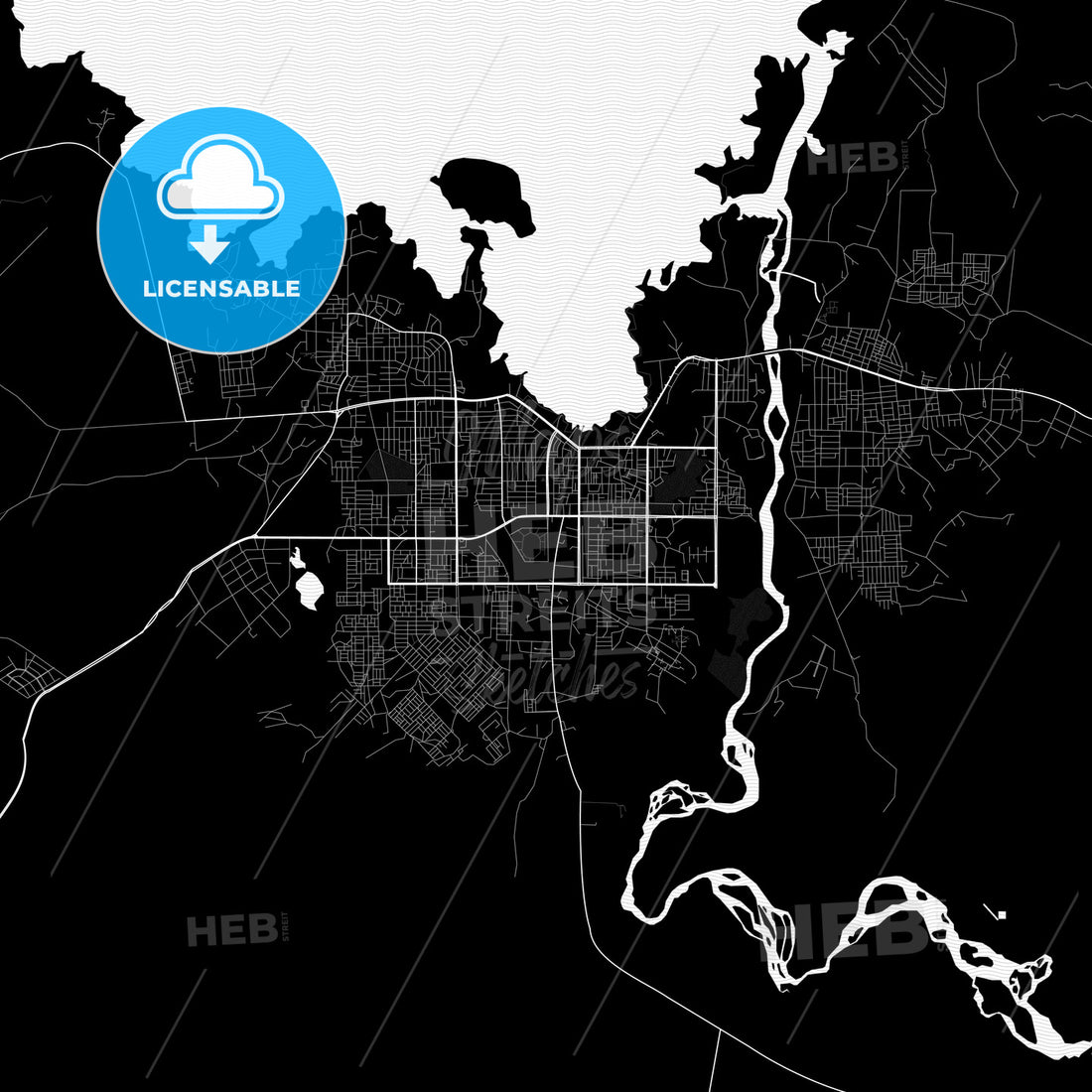 Bahir Dar, Ethiopia PDF vector map black and white - HEBSTREITS
