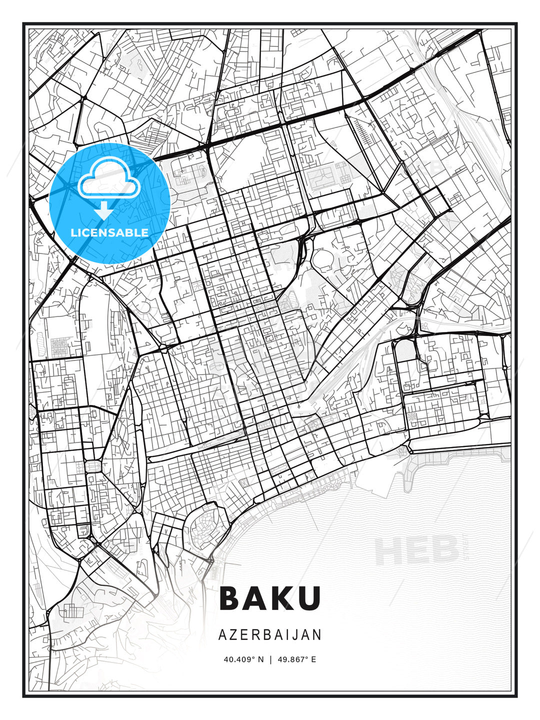 Baku, Azerbaijan, Modern Map Print Template in Various Formats - HEBSTREITS