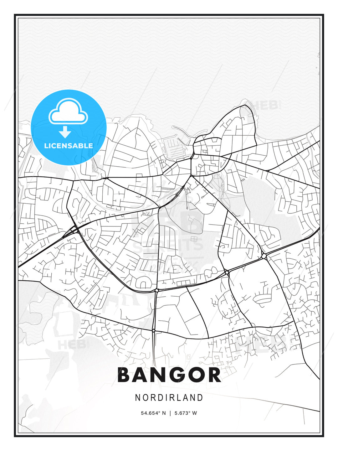 Bangor, Northern Ireland, Modern Map Print Template in Various Formats ...