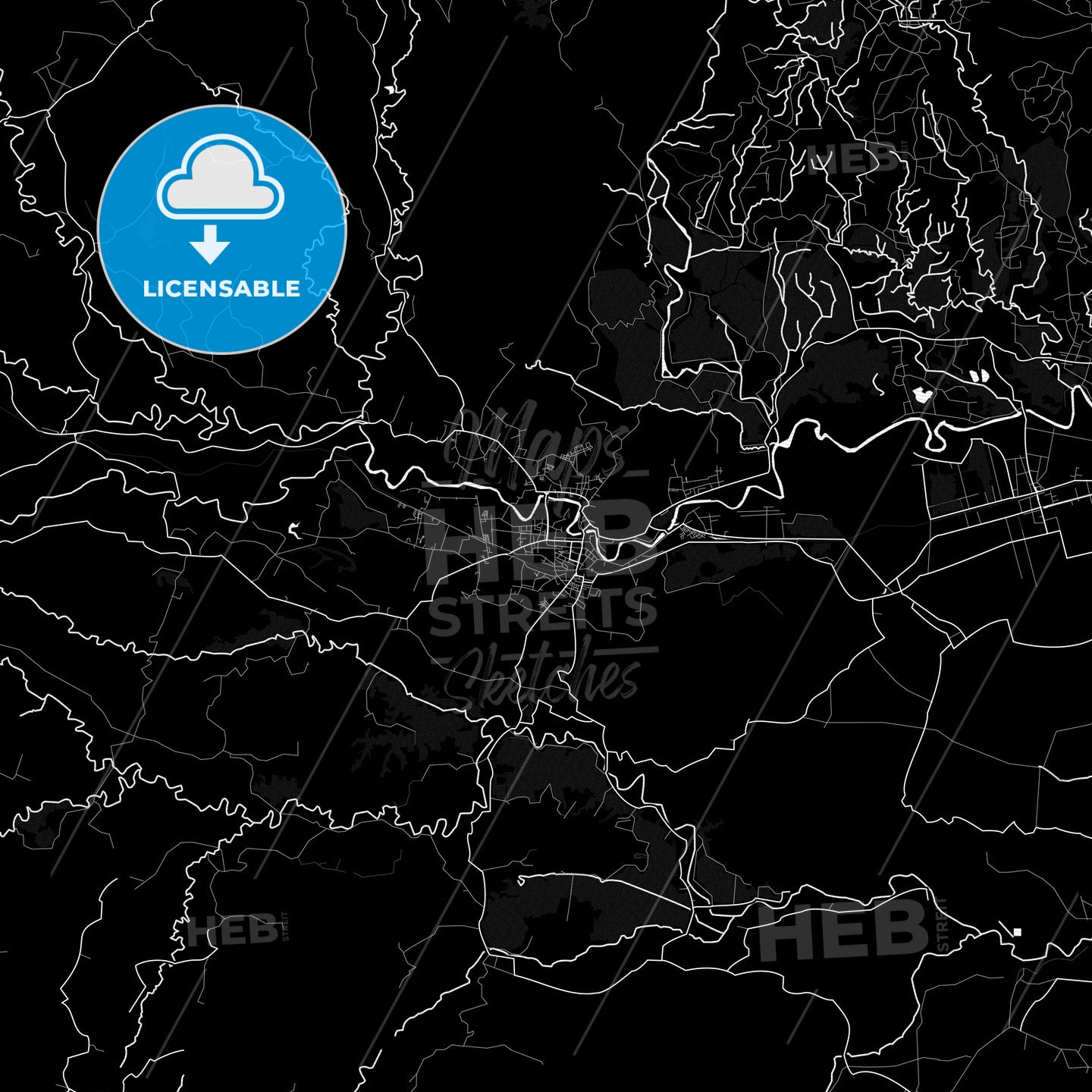 Banjar, Indonesia PDF vector map black and white - HEBSTREITS