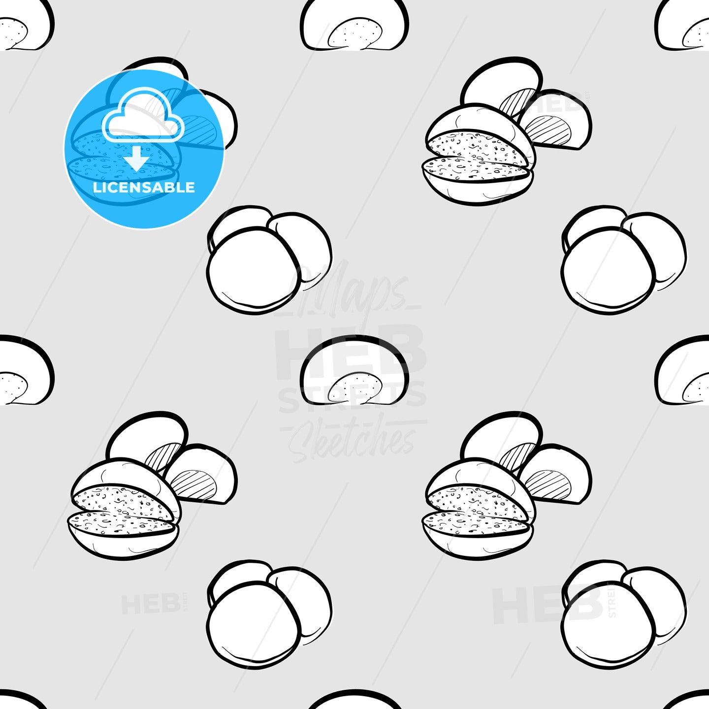 Barm Cake Seamless Pattern Greyscale Drawing – HEBSTREITS