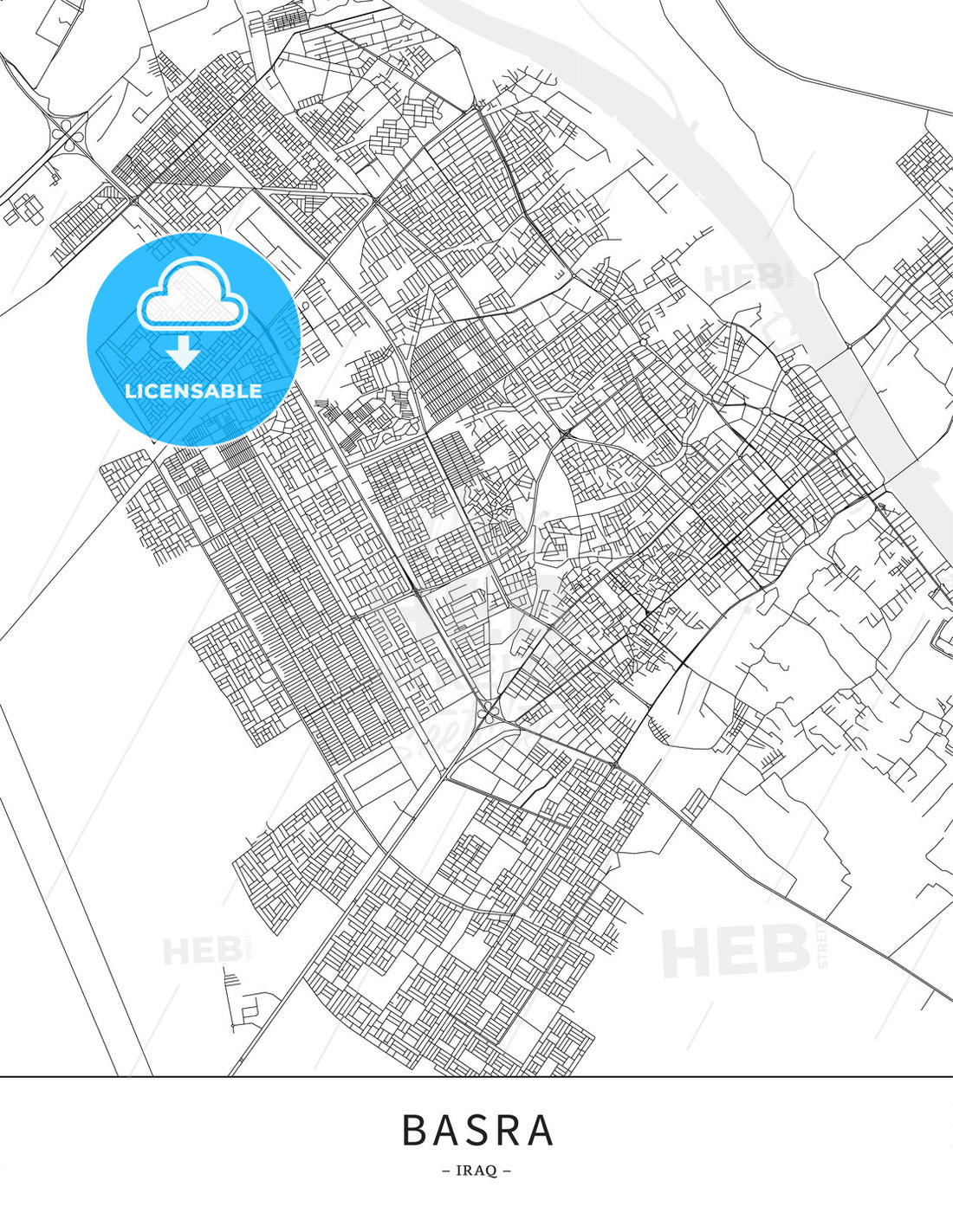 Basra, Iraq, Map Poster Borderless Print Template – HEBSTREITS