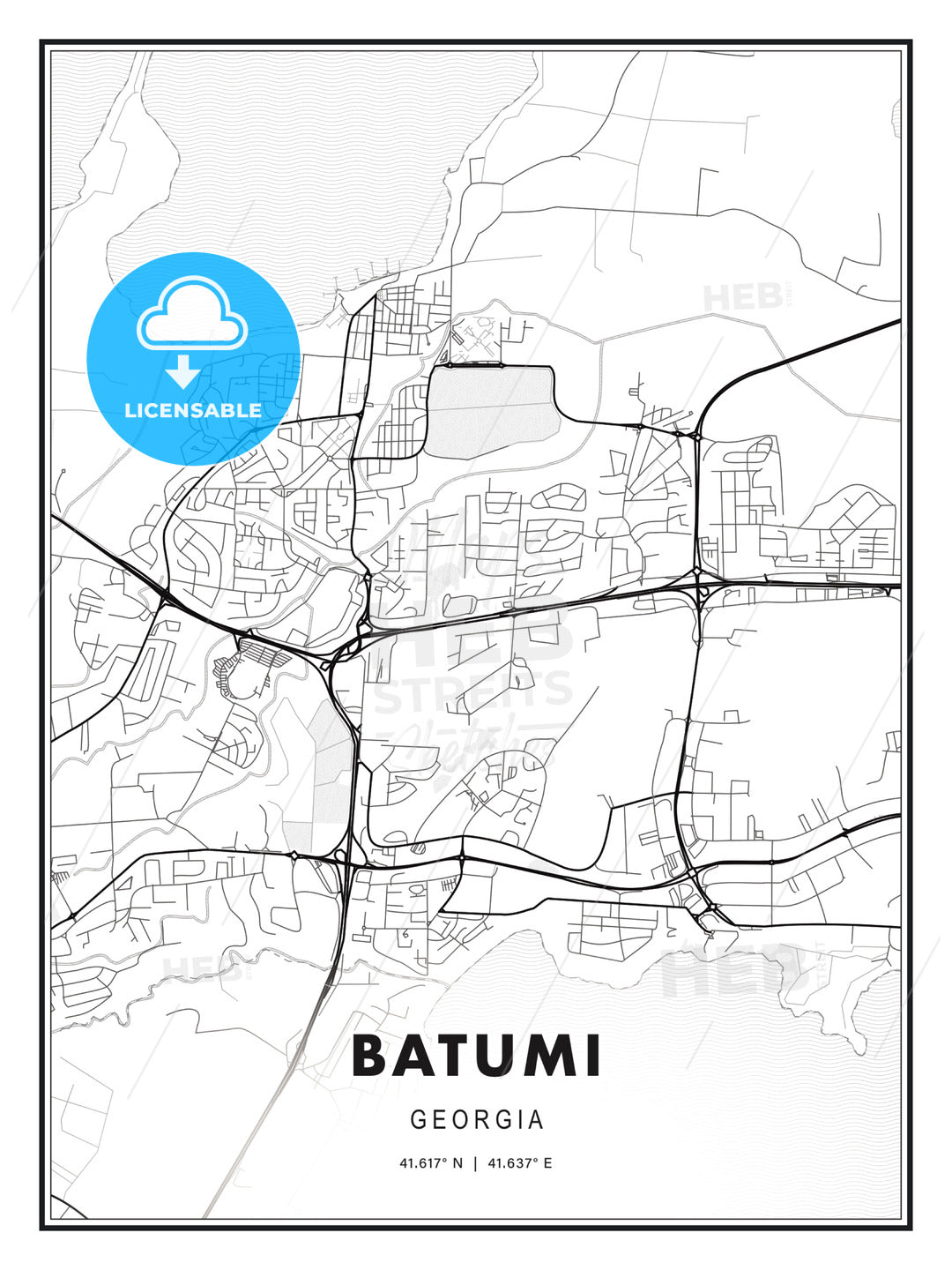 Batumi, Georgia, Modern Map Print Template in Various Formats - HEBSTREITS