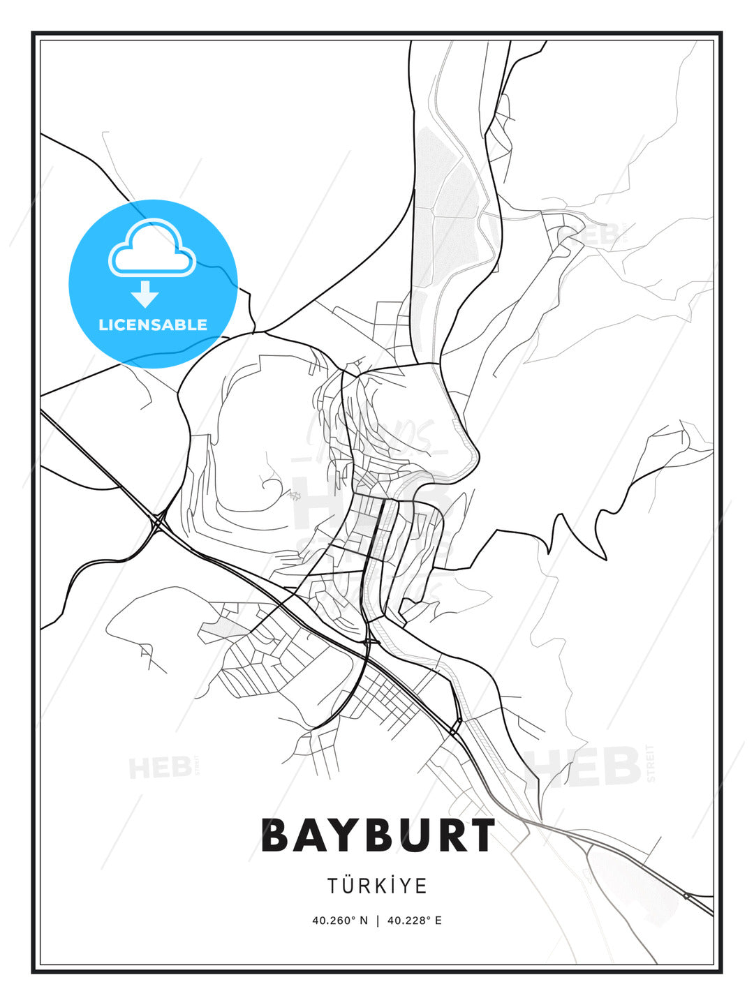 Bayburt, Turkey, Modern Map Print Template in Various Formats - HEBSTREITS